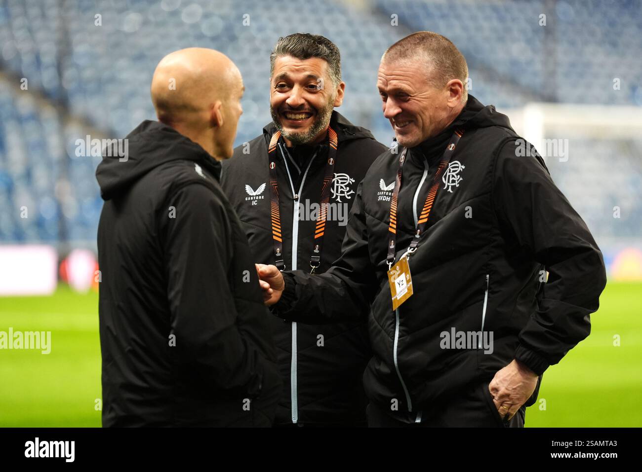 Rangers assistant manager Issame Charai (centre) with the coaches ...