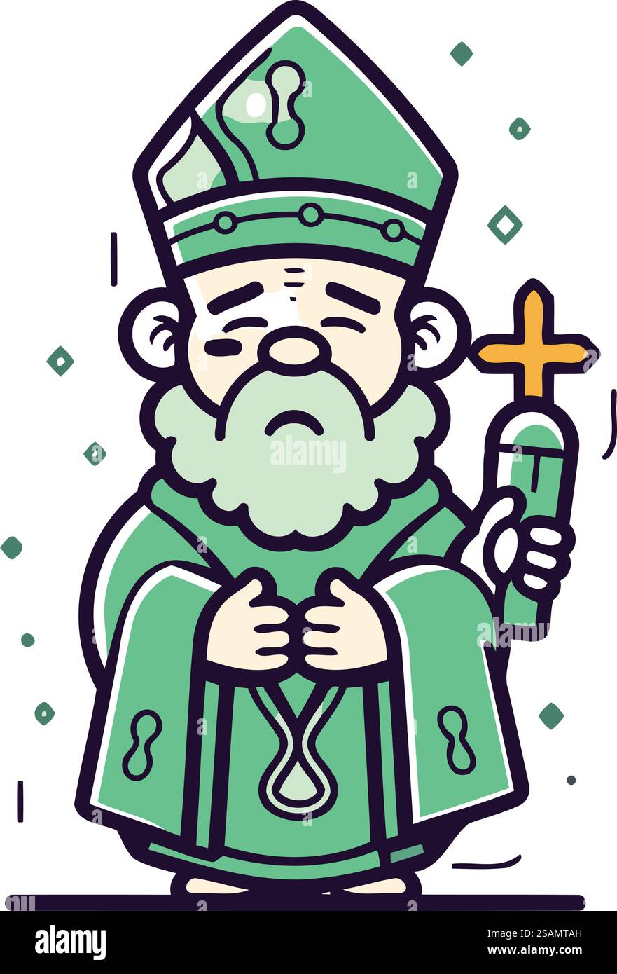 Vector illustration of St. Nicholas in a green robe with a cross Stock ...