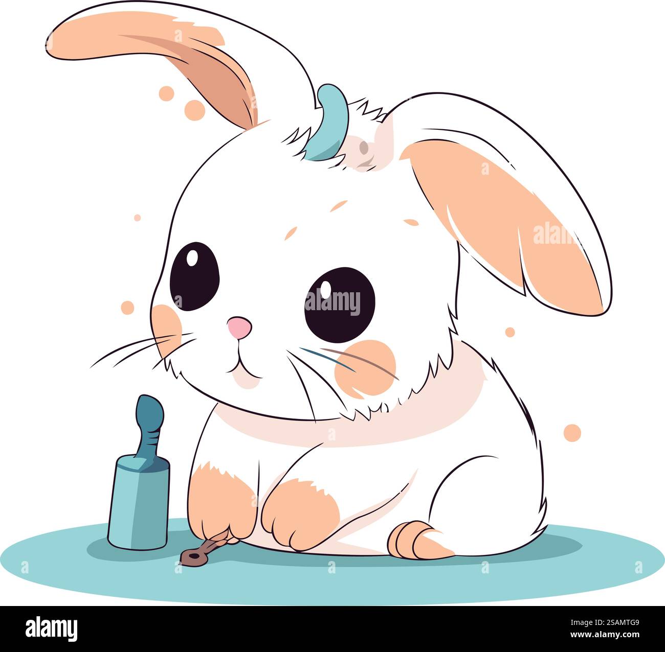 Cute little rabbit with a bottle of cosmetic cream. Vector illustration ...