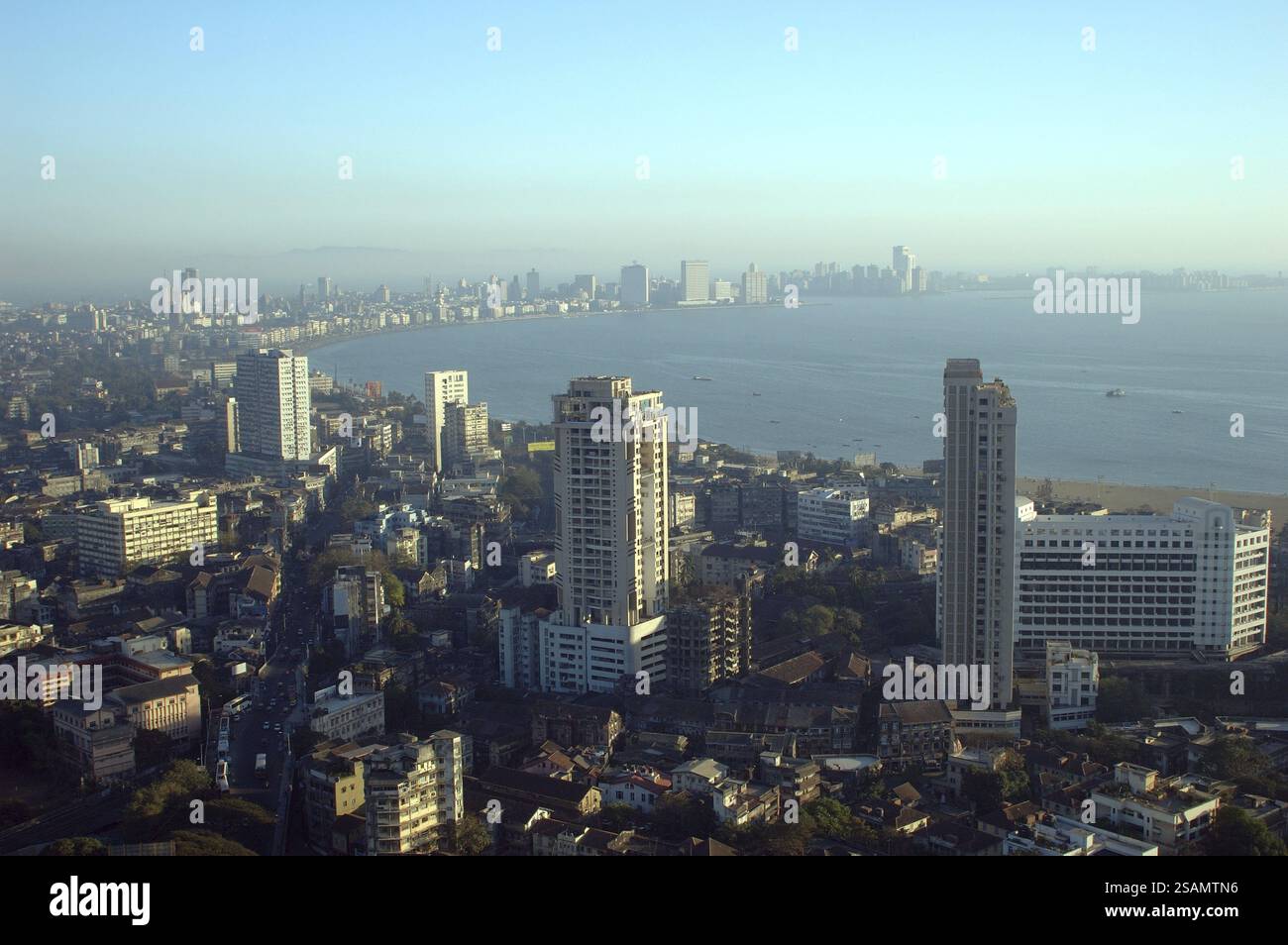 Aerial view of central Mumbai city showing Marine drive queens necklace ...