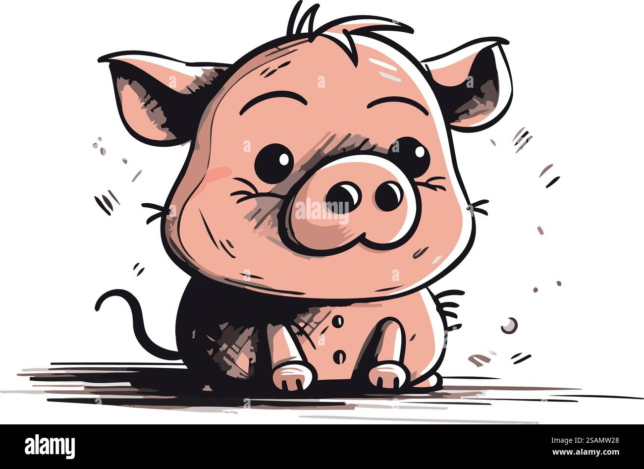 Cute little pig. Hand drawn vector illustration isolated on white ...