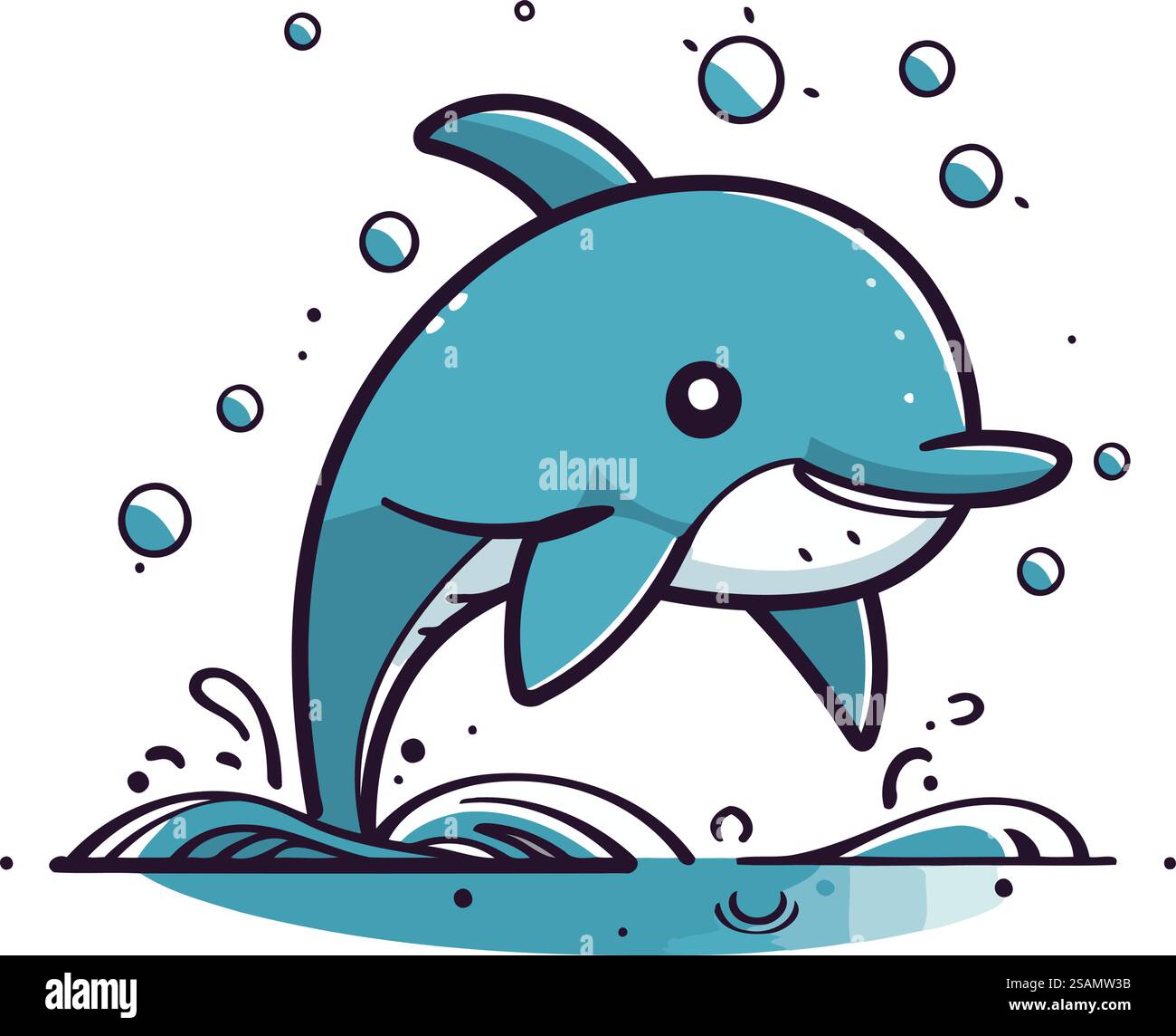 Cute cartoon dolphin jumping out of the water. Vector illustration ...