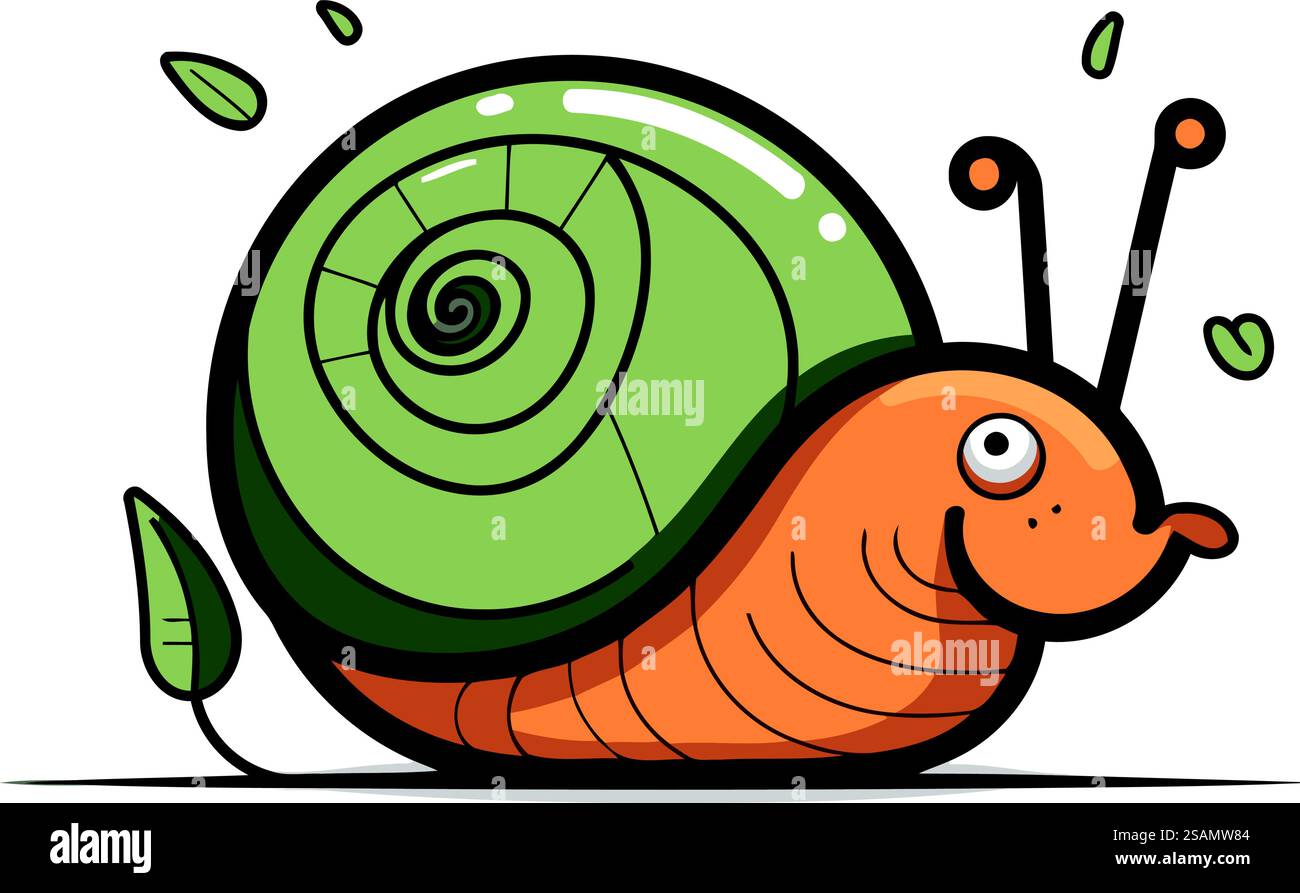 Cartoon funny snail. Vector illustration. Isolated on white background ...