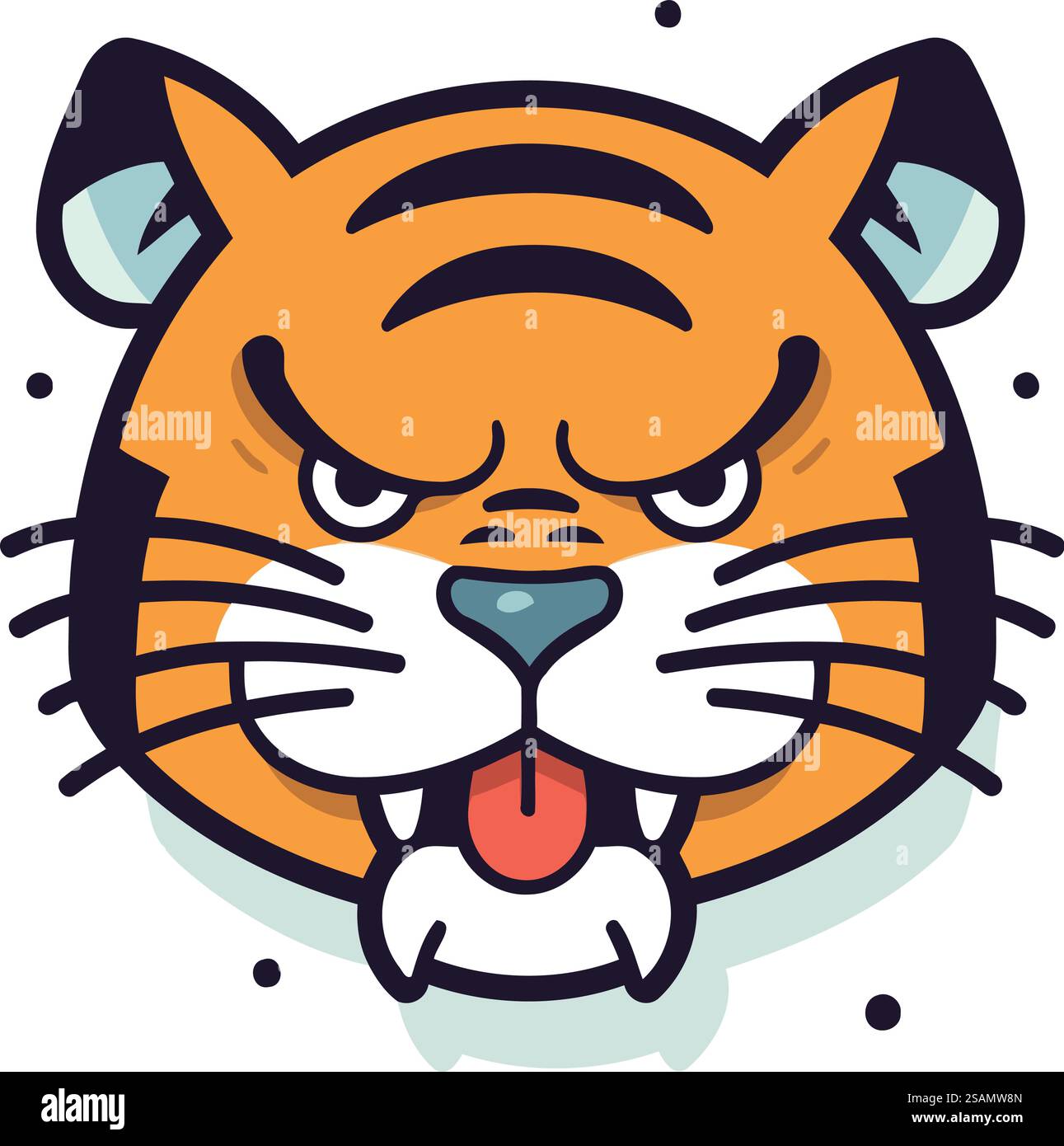 Angry tiger face. Vector illustration in flat cartoon style. Isolated ...