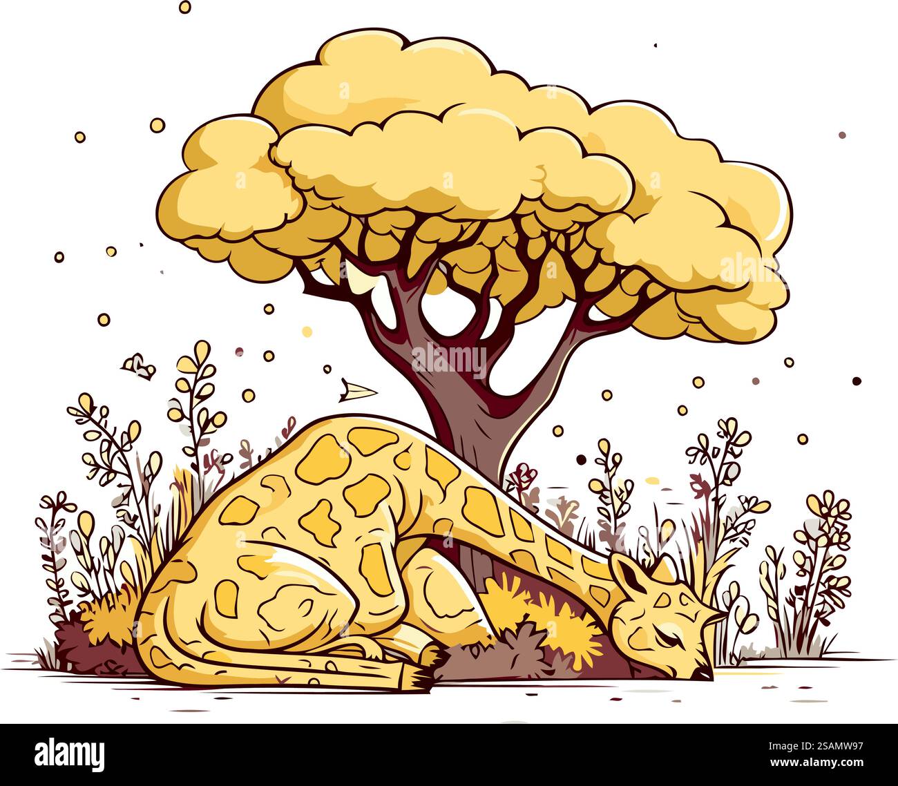 Cute cartoon leopard sleeping under a tree. Vector illustration Stock ...