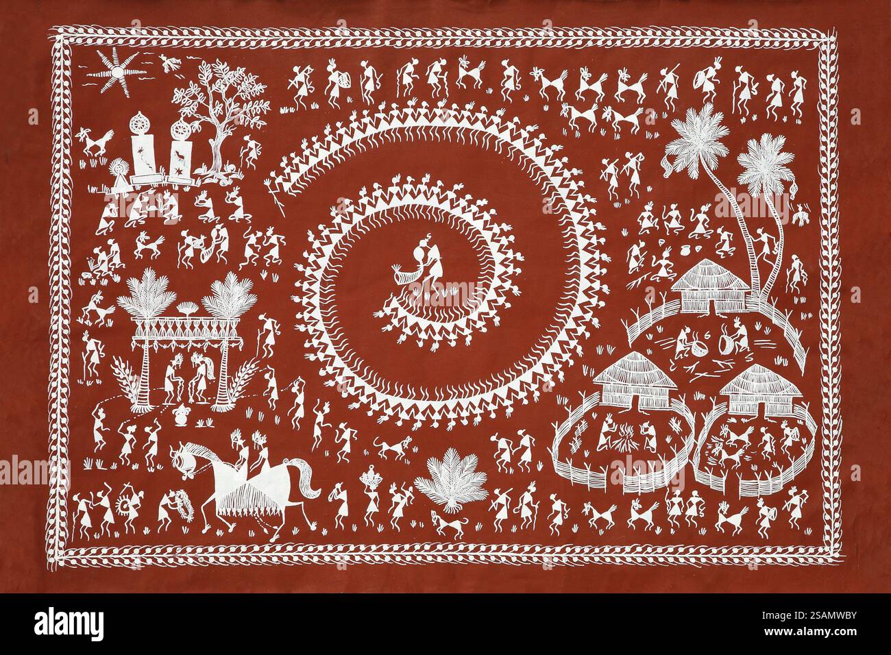 Warli painting depicts scene from their daily life traditional tribal ...