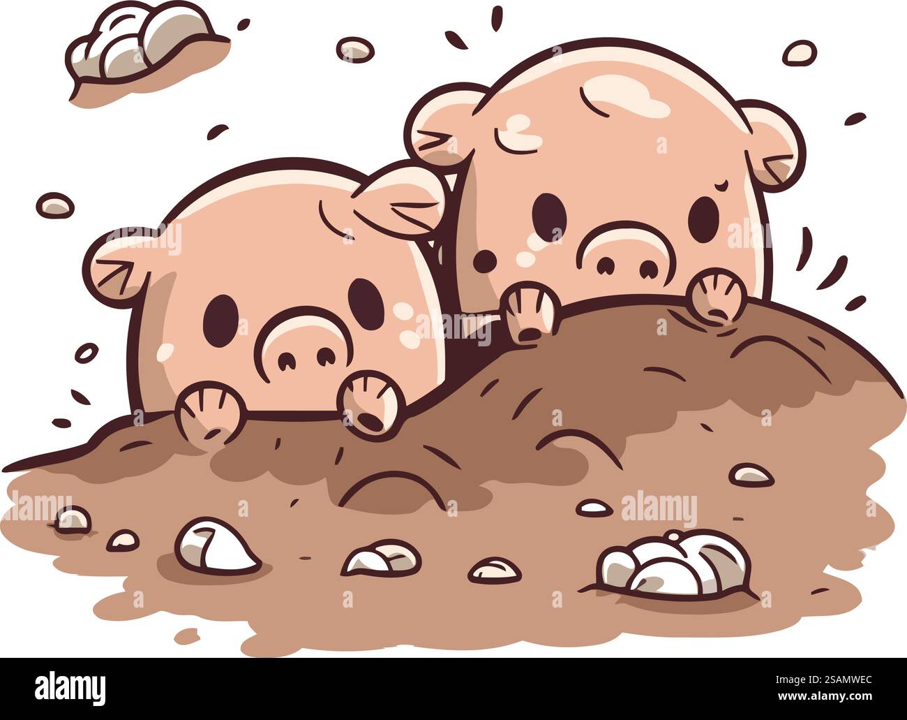 Illustration of a group of funny pigs in the mud. Vector illustration ...