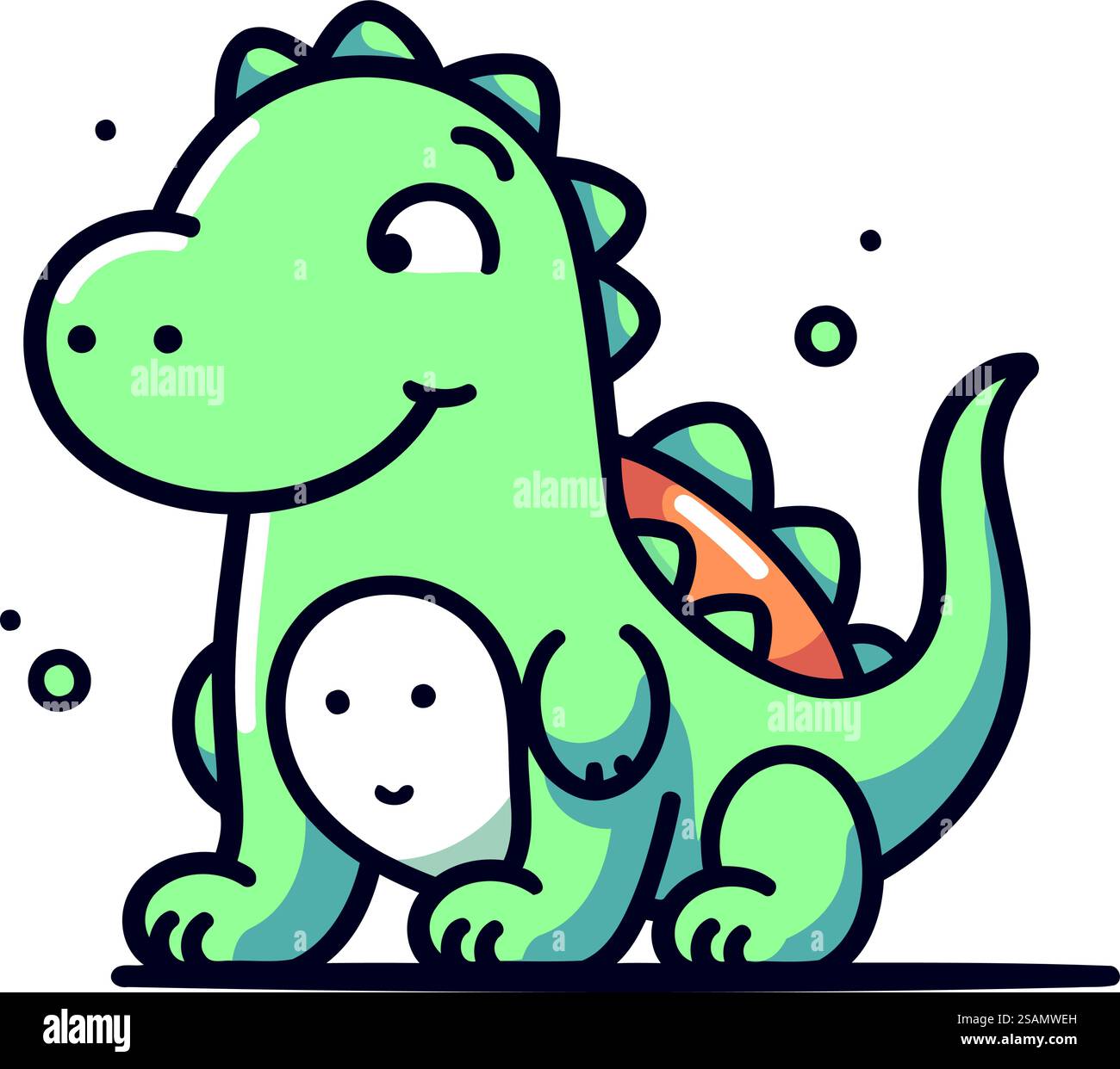 Cute cartoon dinosaur. Vector illustration in a linear style on a white ...