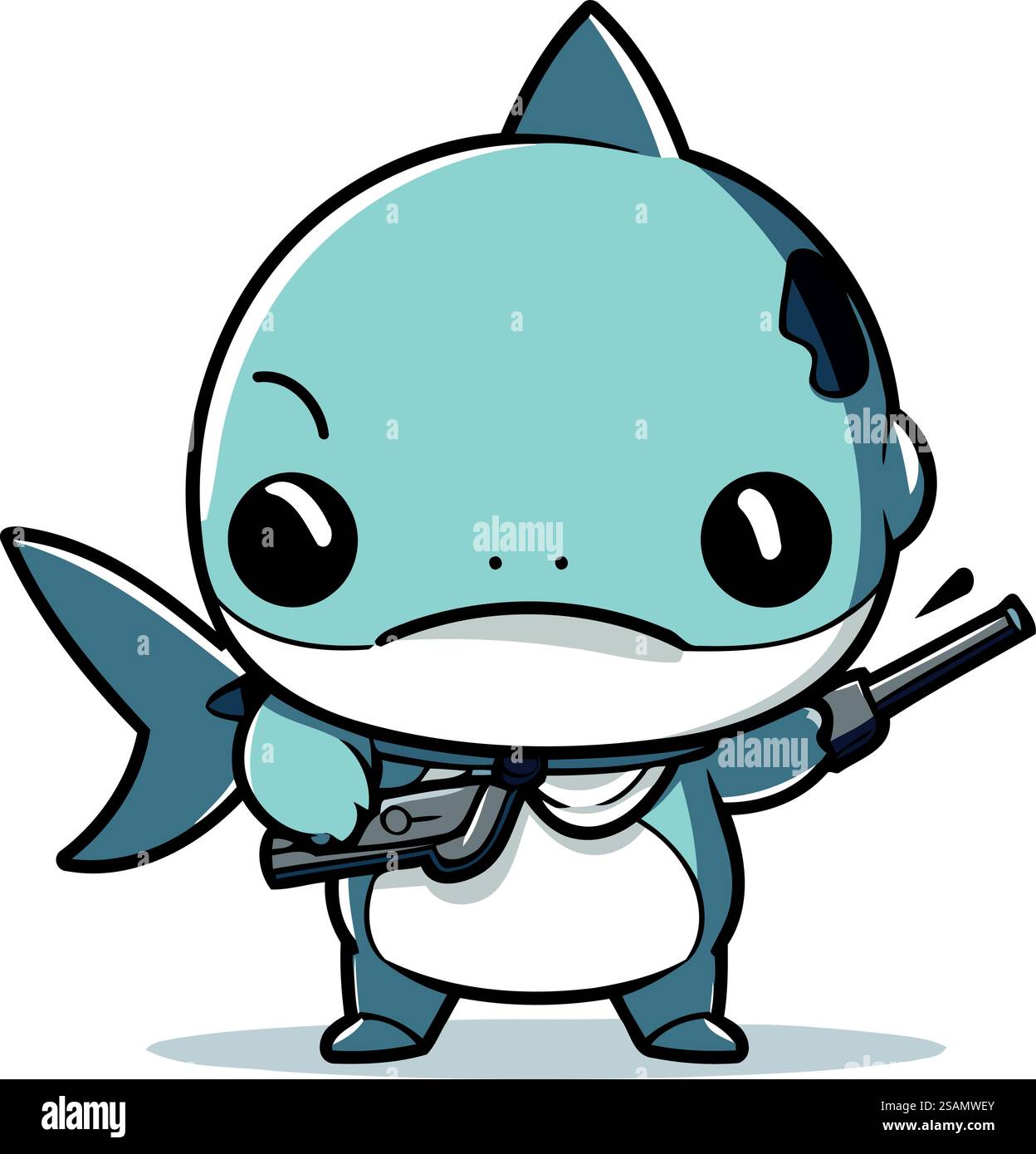 Cute shark holding gun character cartoon vector illustration. Cute ...
