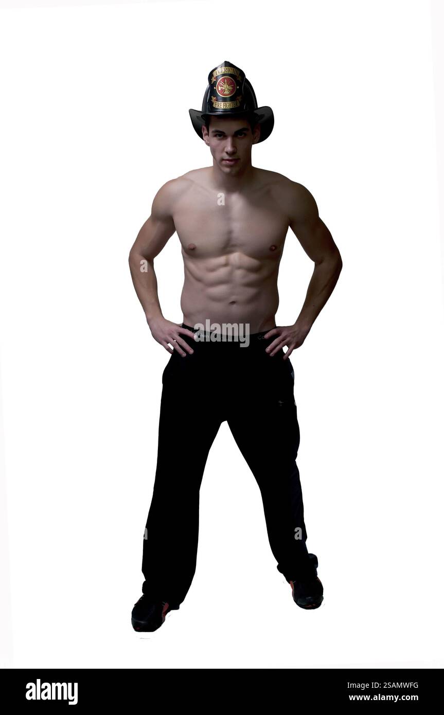 Young attractive male American man firefighter ready for work Stock ...
