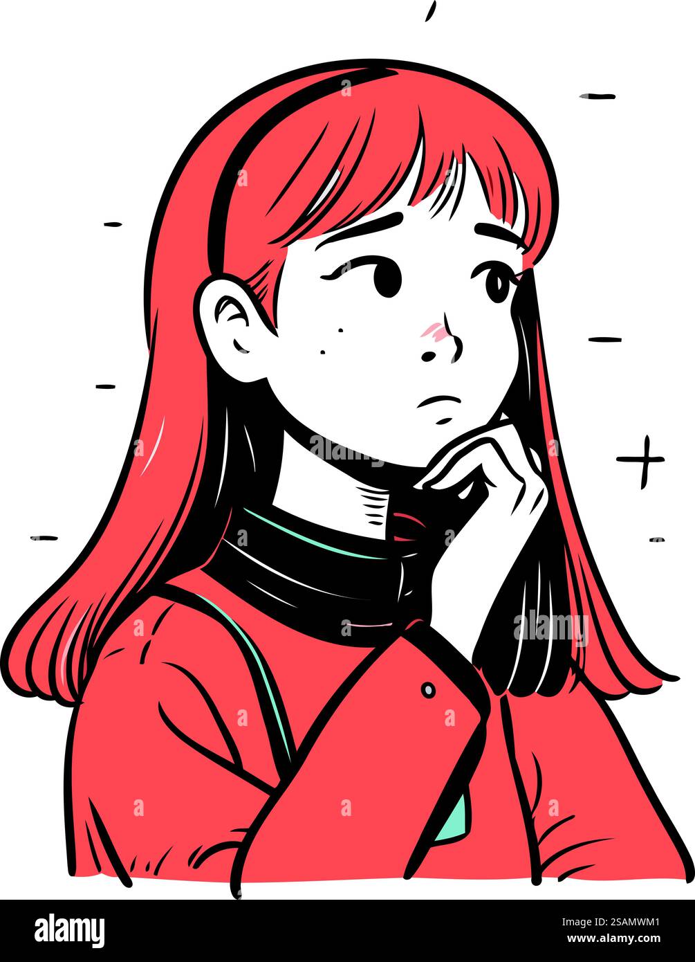 Illustration of a young woman suffering from a cold. Vector ...