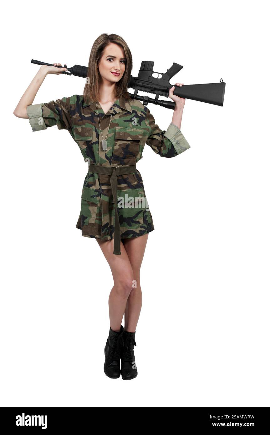 Female soldier with gun Cut Out Stock Images & Pictures - Alamy