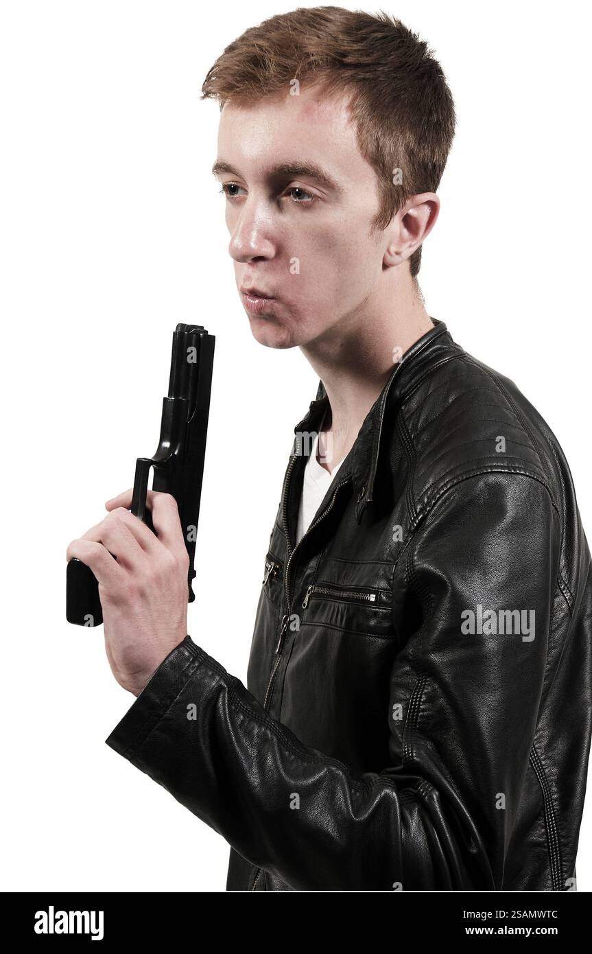 Police detective man on the job with a gun Stock Photo - Alamy