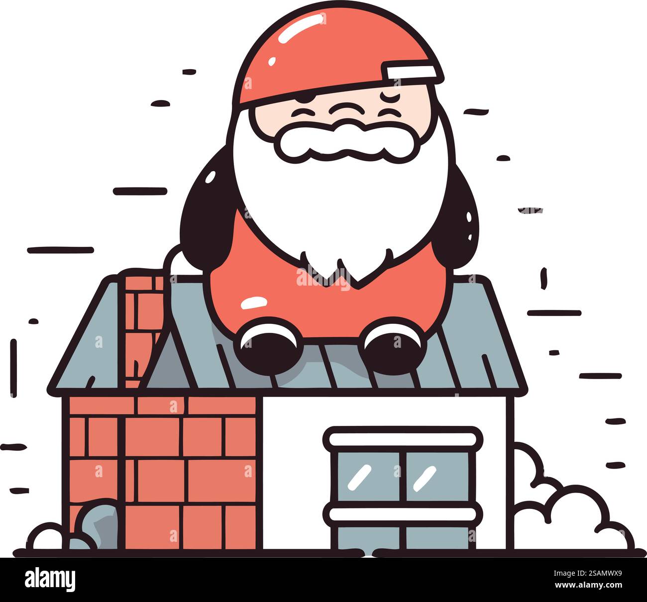 Santa Claus sitting on a roof of a house. Vector illustration Stock ...