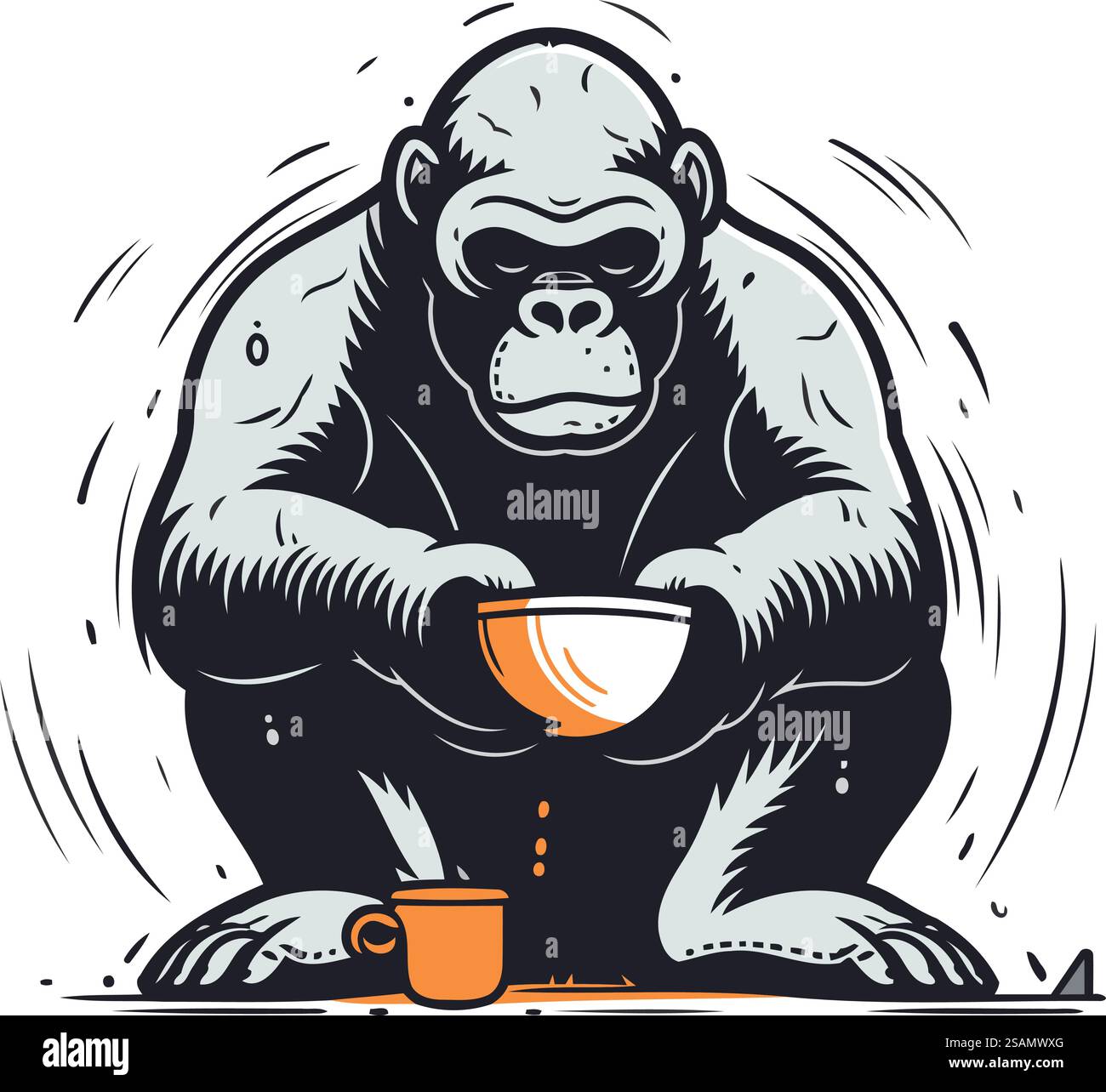 Gorilla with a cup of coffee. Vector illustration for your design Stock ...