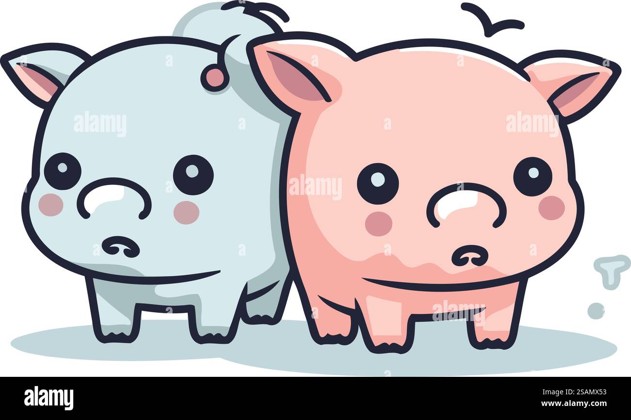 Cute pig and piggy cartoon vector illustration isolated on white ...