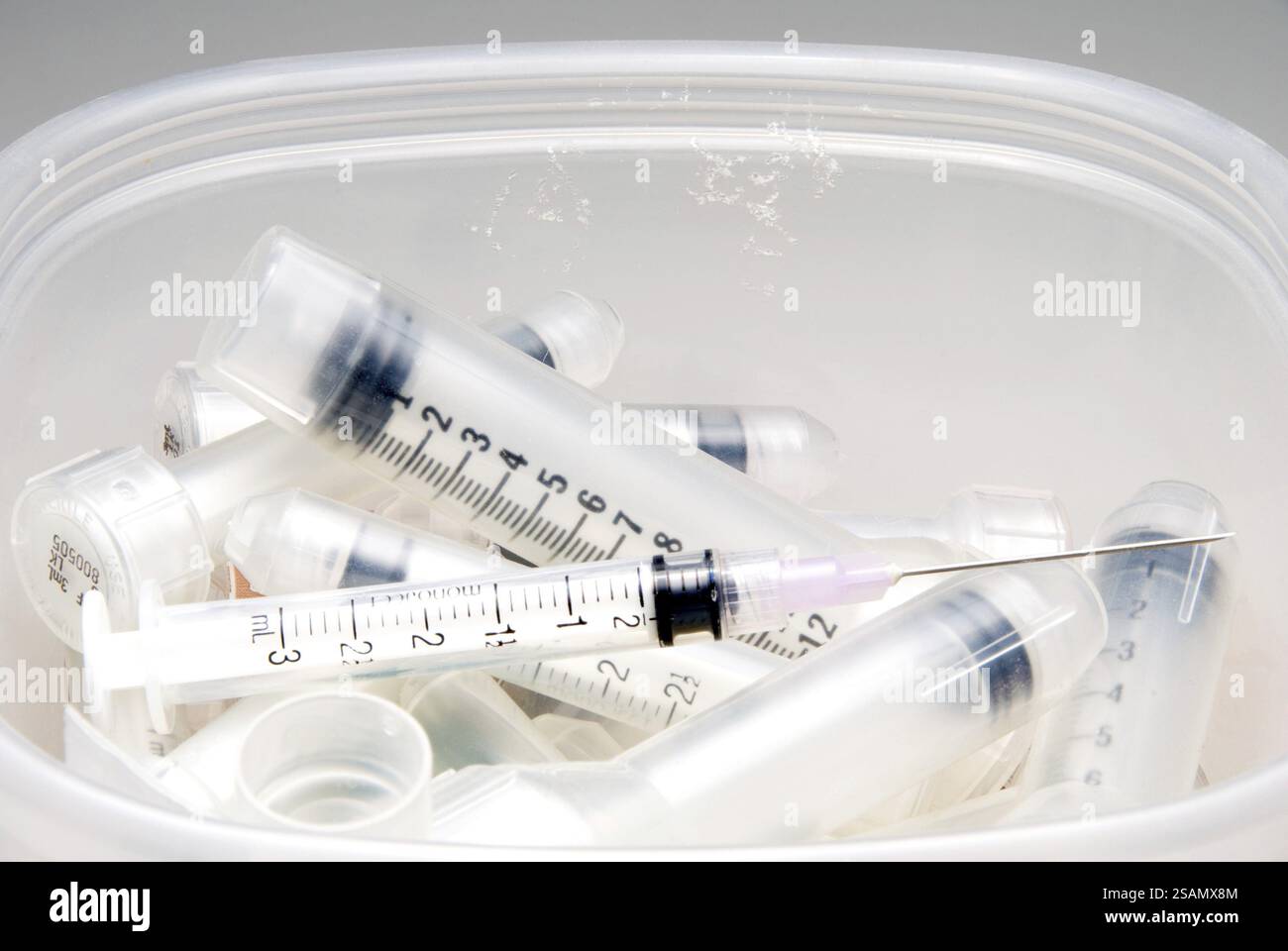 A set of syringes ready to be used for various medications Stock Photo ...