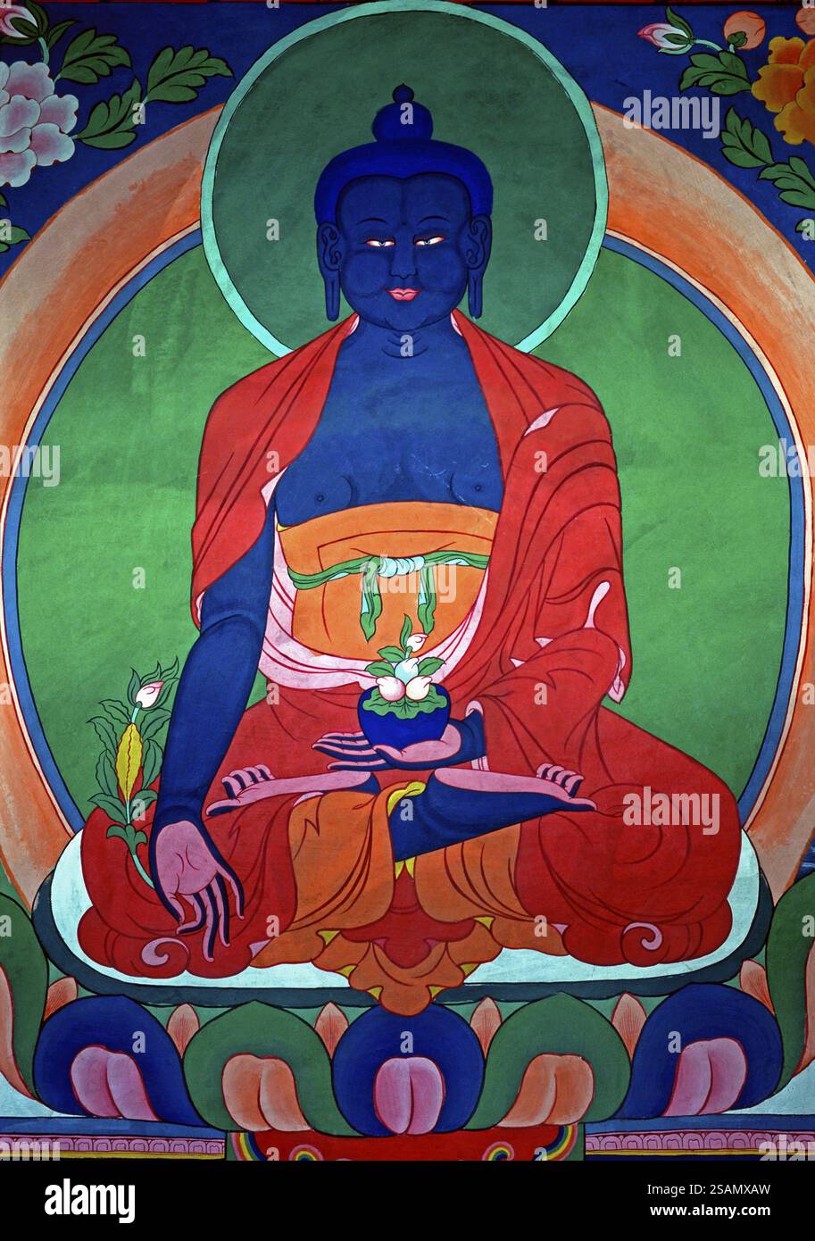 Depiction of Buddha, wall painting, Phiyang Monastery, Ladakh, India ...