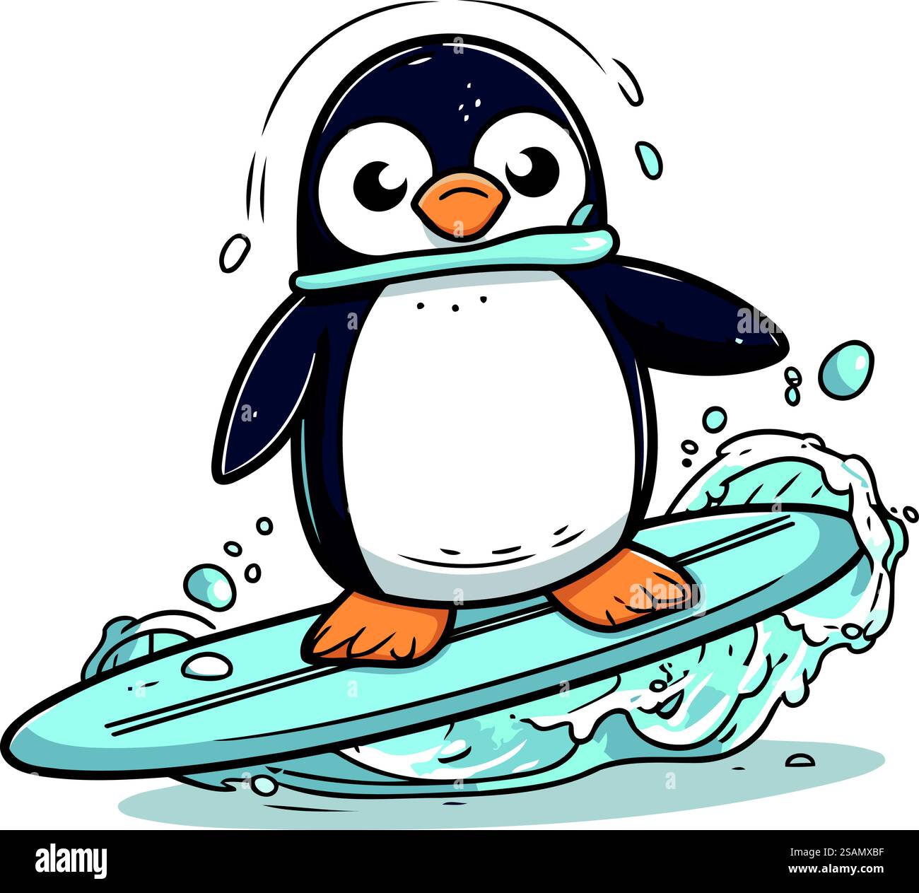 Penguin surfing on surfboard. Cute cartoon vector illustration Stock ...