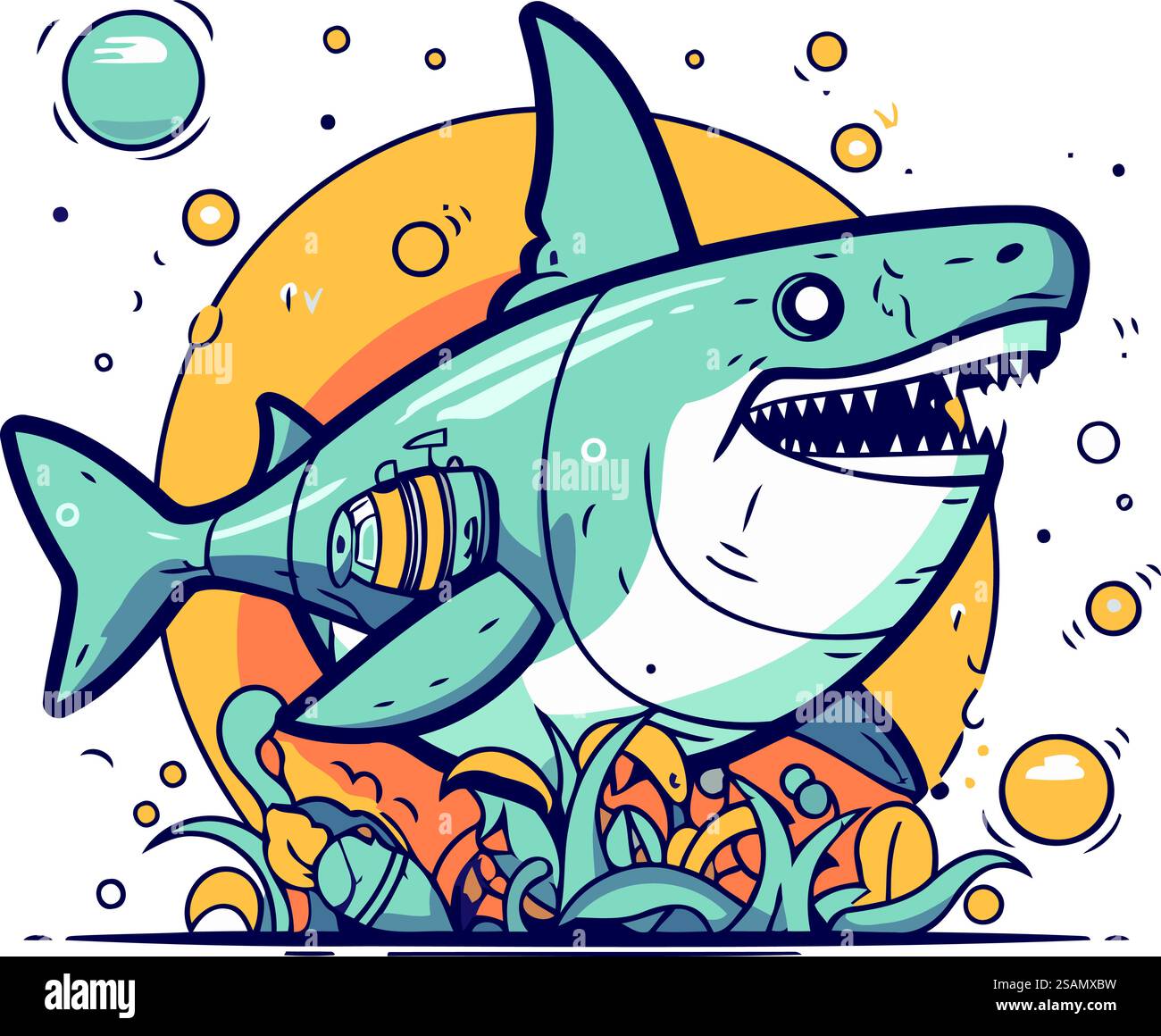 Vector illustration of cartoon shark. Cute shark. Vector illustration ...