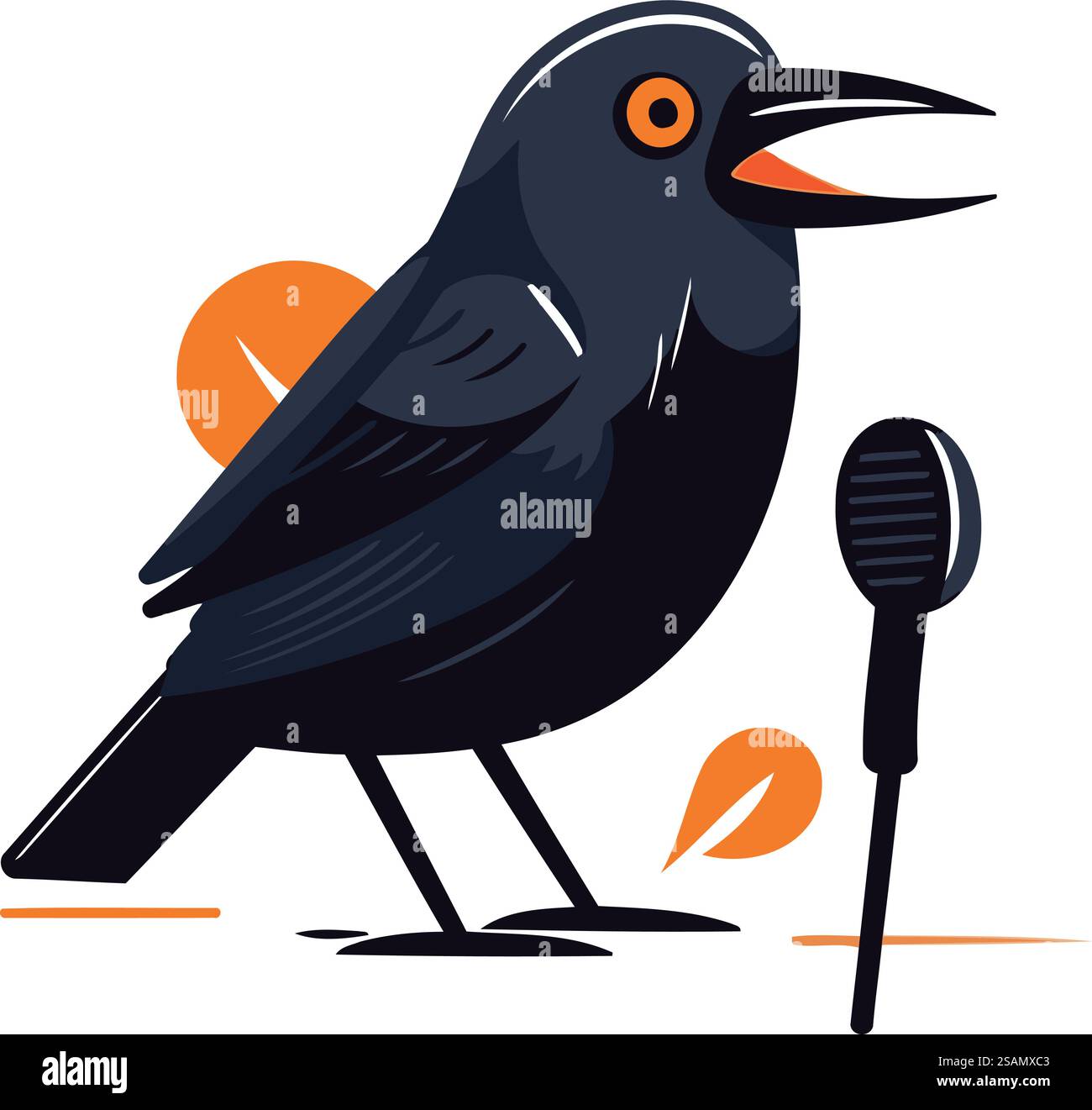 Crow singing into microphone. Vector illustration in flat cartoon style ...