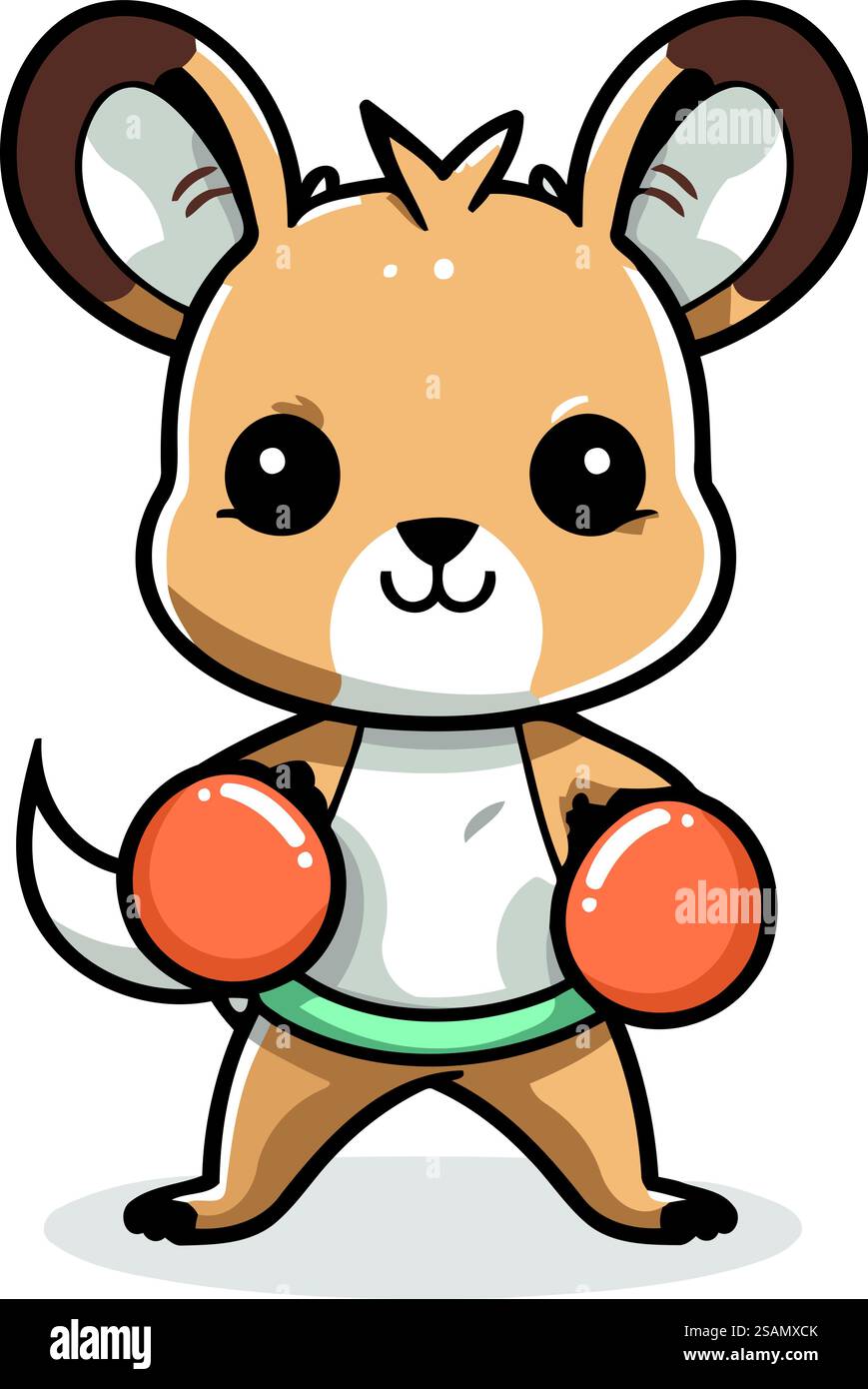 Cute cartoon kawaii mouse holding boxing gloves. Vector illustration ...