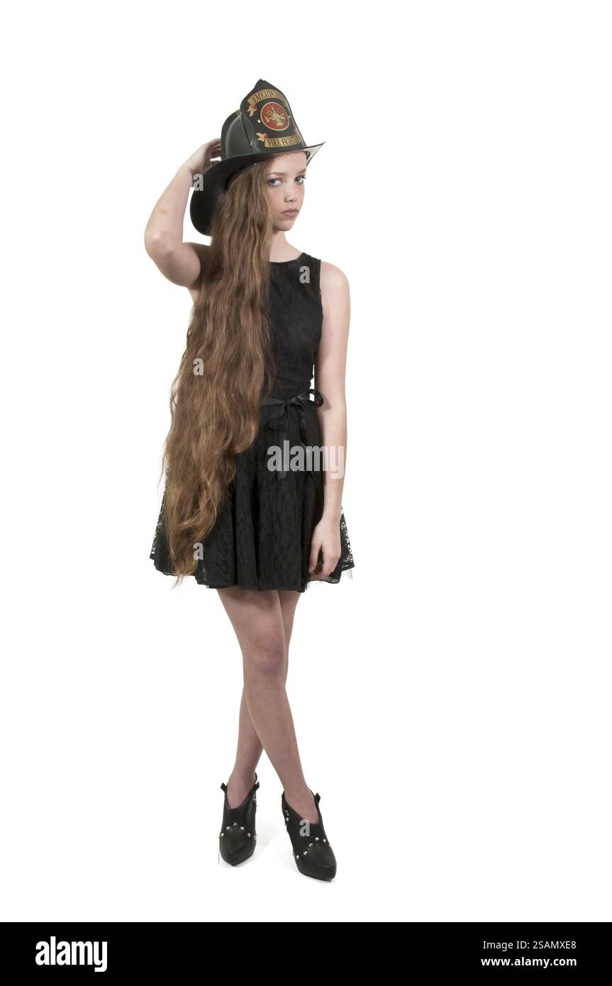 Young beautiful woman firefighter waiting for action Stock Photo - Alamy