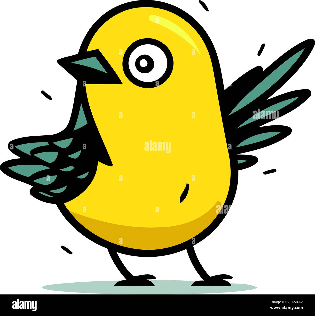 Cute little yellow bird with wings. Vector illustration in cartoon ...