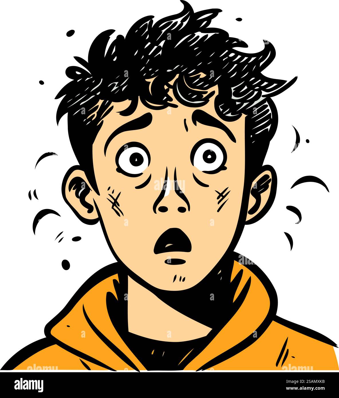 Vector illustration of a man with a scared expression on his face Stock ...