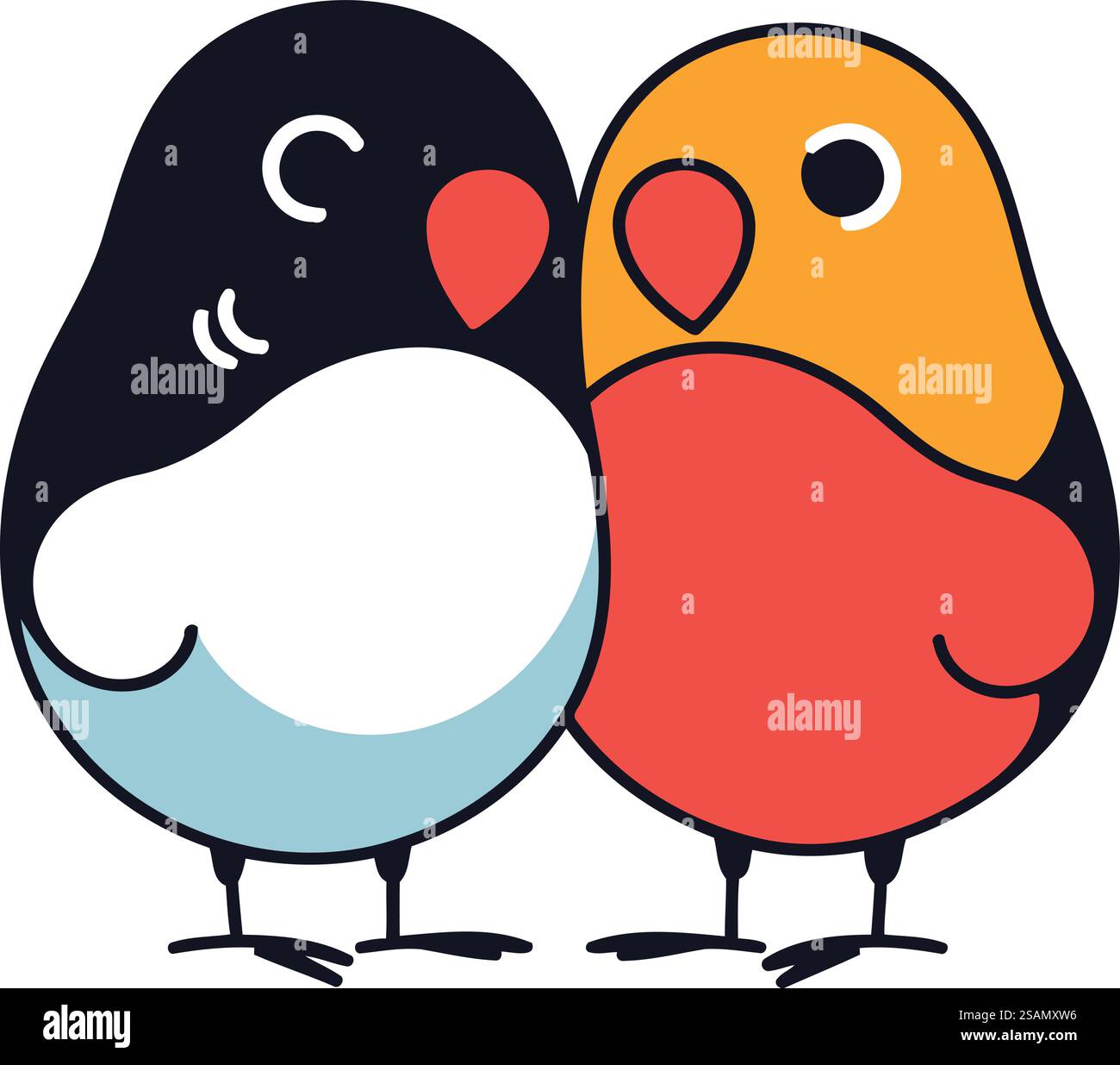 Cute cartoon couple of birds in love. Hand drawn vector illustration ...