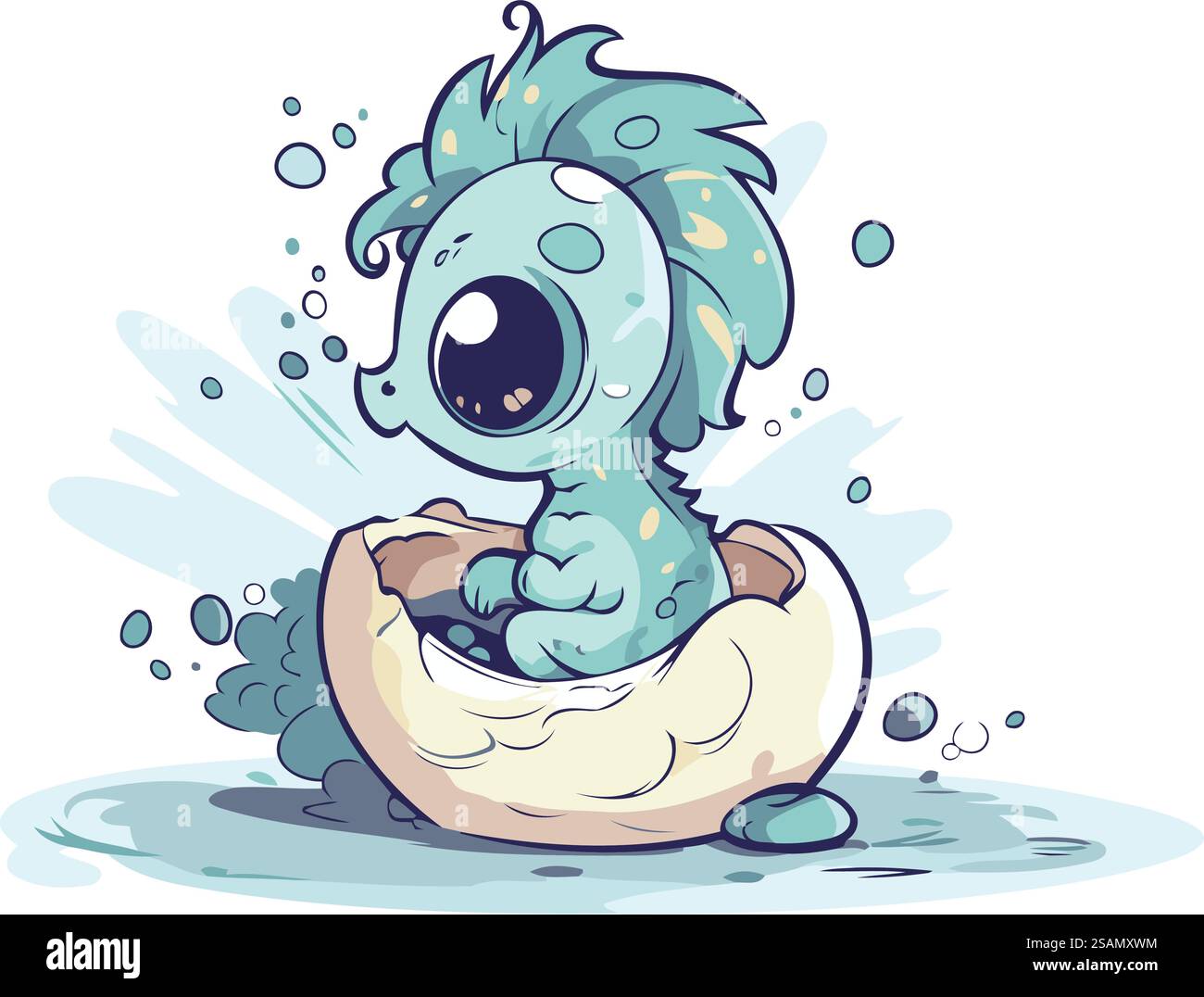 Illustration of a cute cartoon blue sea horse in a shell Stock Vector ...