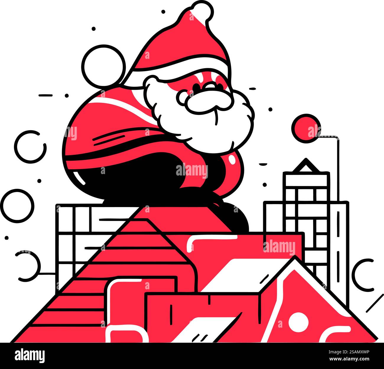 Santa Claus in the city. Vector illustration in line art style Stock ...