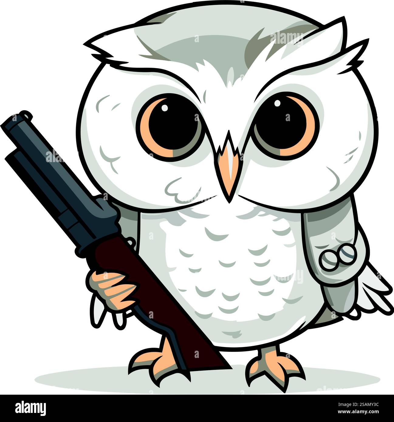 Owl with gun on white background. Vector illustration in cartoon style ...