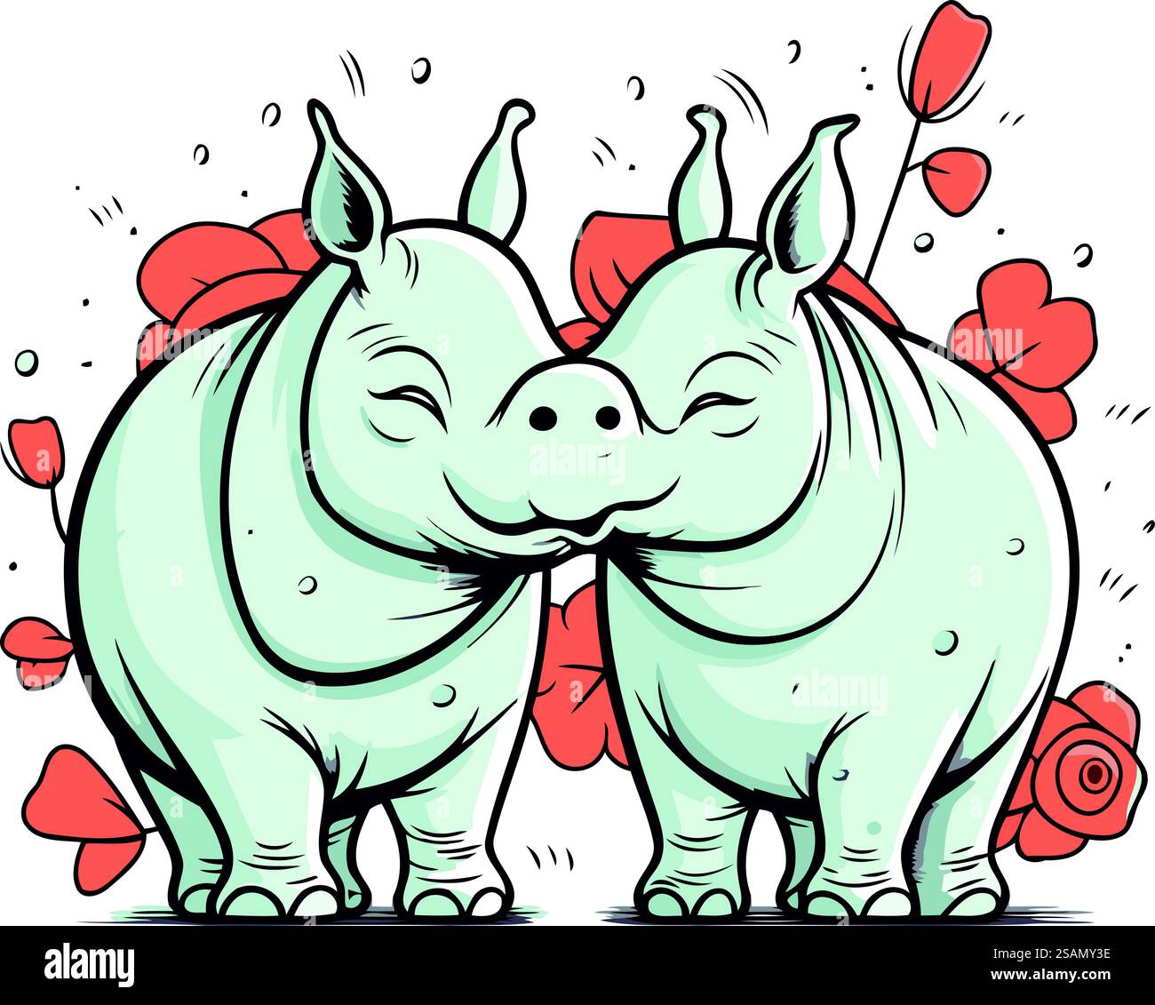 Two rhinoceros in love. Vector illustration for your design Stock ...