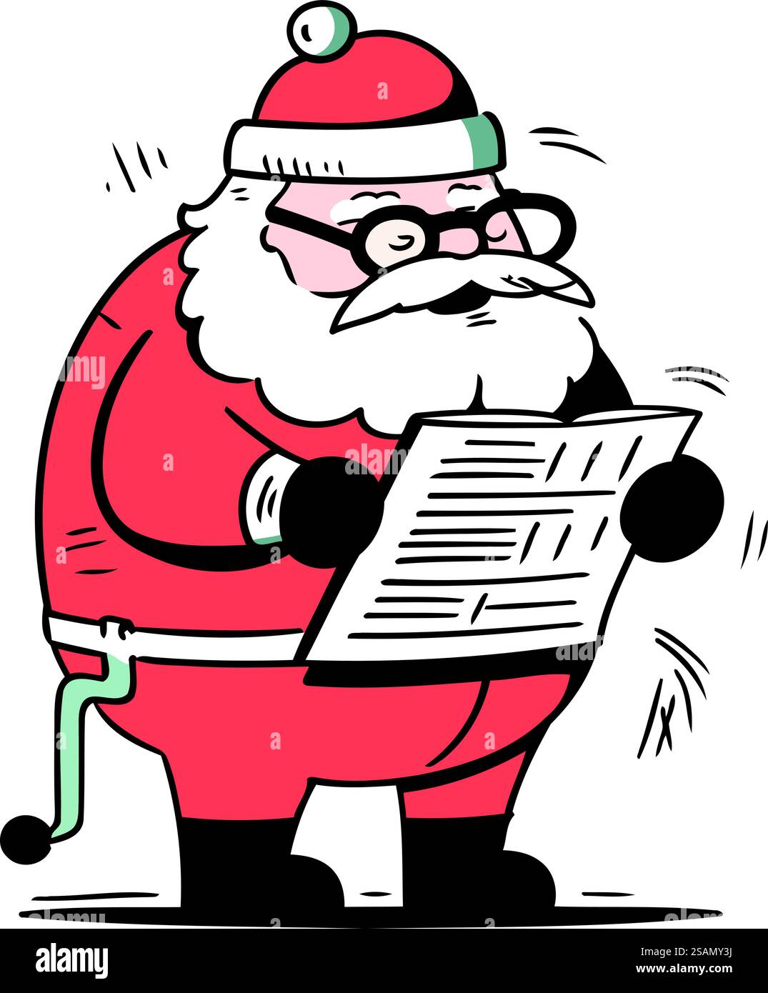 Cartoon Santa Claus reading a newspaper. Vector illustration on white background Stock Vector ...