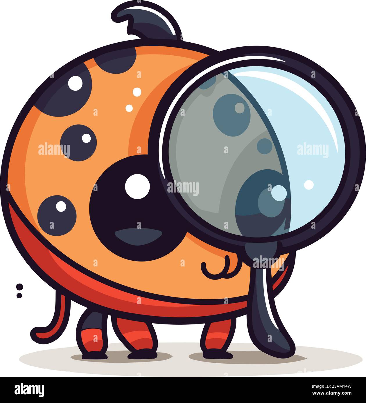 Ladybug with magnifying glass. Cute cartoon vector illustration Stock ...
