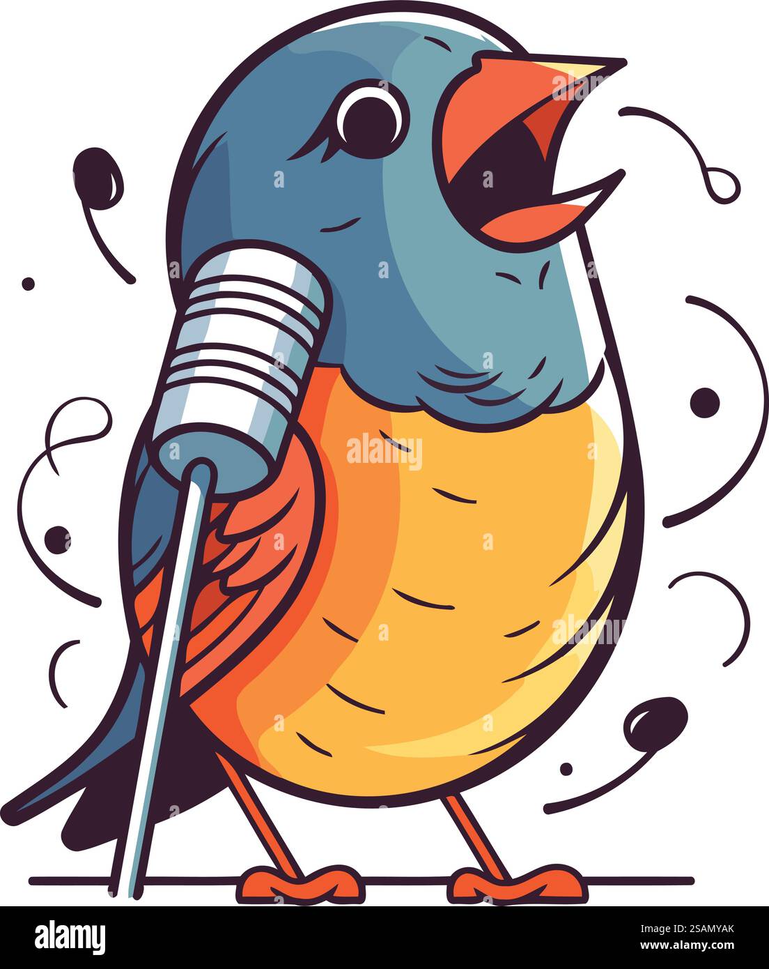 Funny bird singing with microphone. Vector illustration in cartoon ...