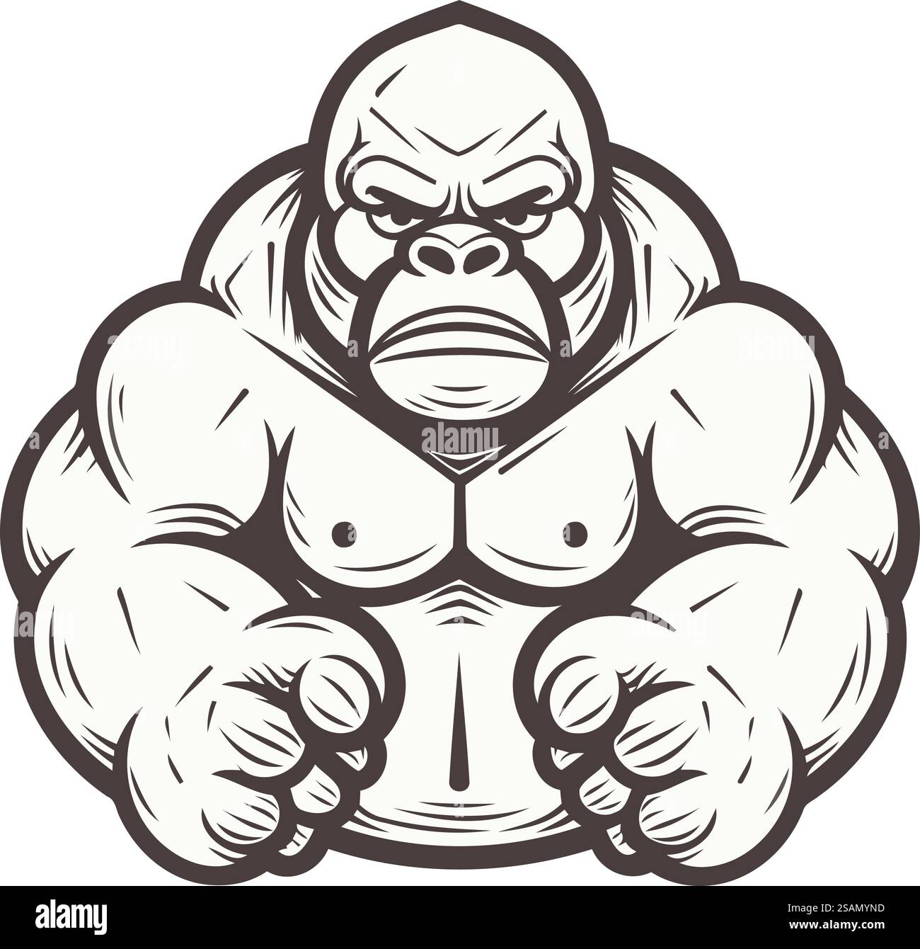 Gorilla with folded arms isolated on white background. Vector ...