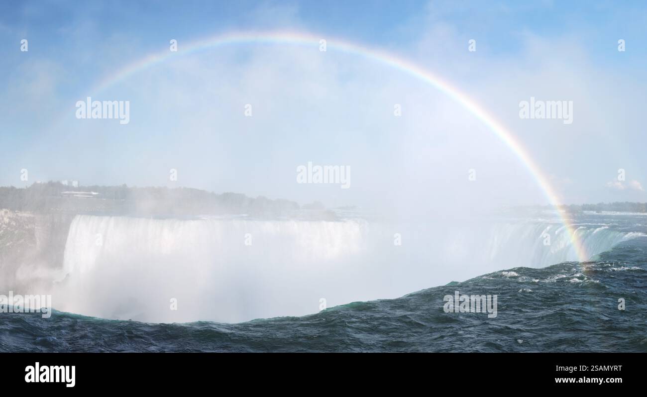 Rainbow over Niagara Falls Horseshoe waterfall. Ontario Canada Stock ...