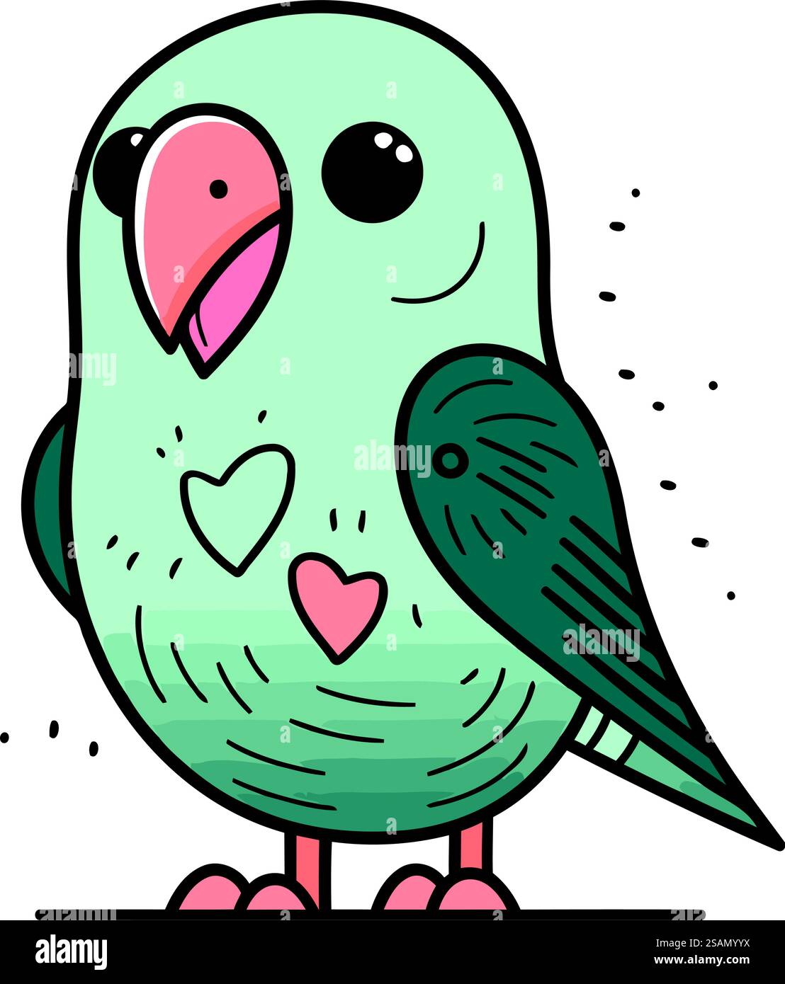 Cute cartoon parrot with hearts. Vector illustration isolated on white ...