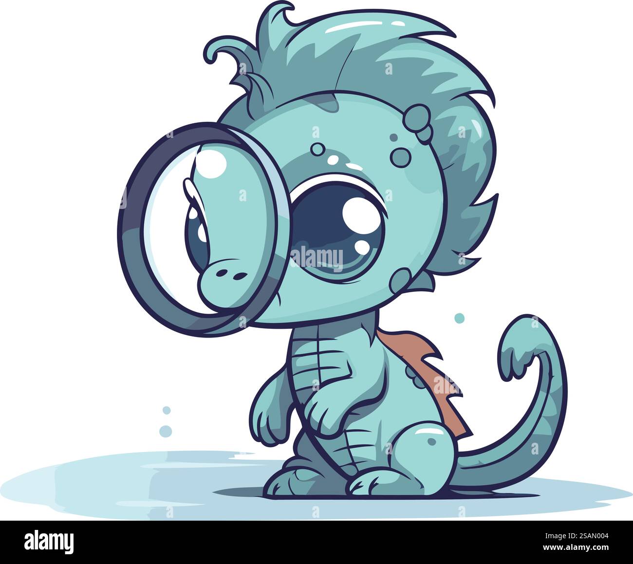 Cute cartoon monster with a magnifying glass. Vector illustration Stock ...