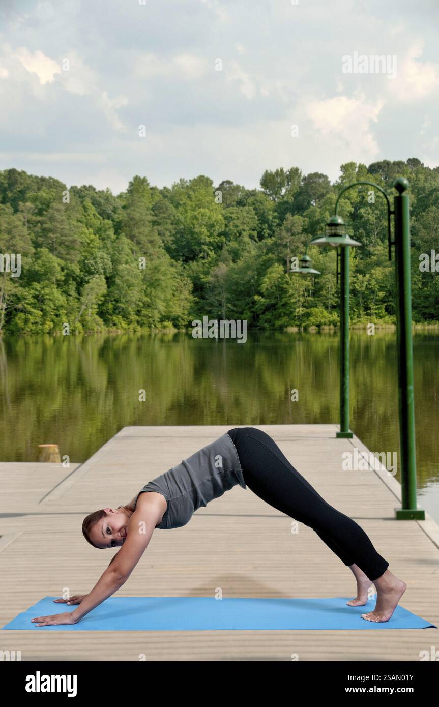 Beautiful black African American woman doing her Yoga exercises Stock ...