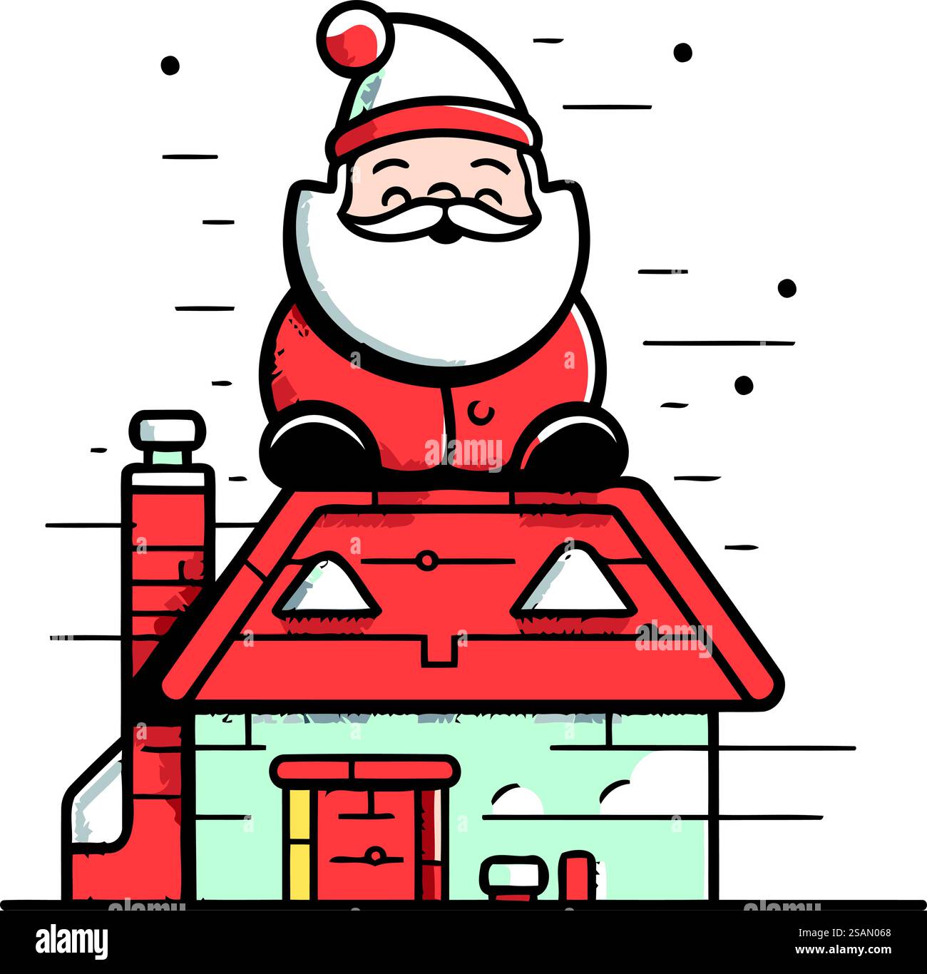 Santa Claus sitting on the roof of the house. Vector illustration Stock ...