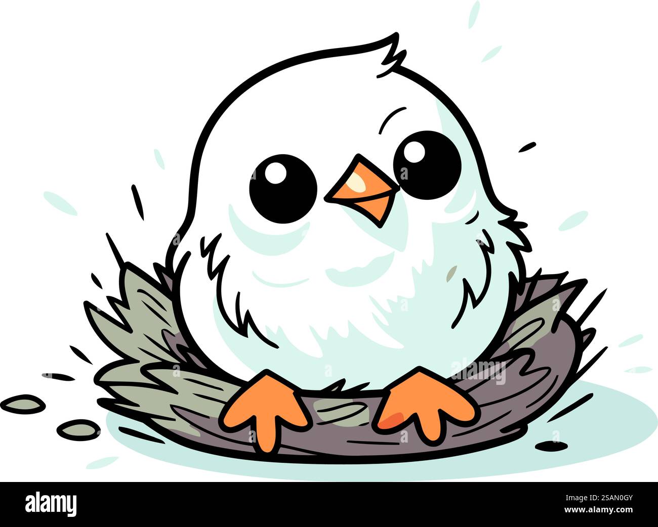 Cute little bird in a nest. Vector illustration isolated on white ...