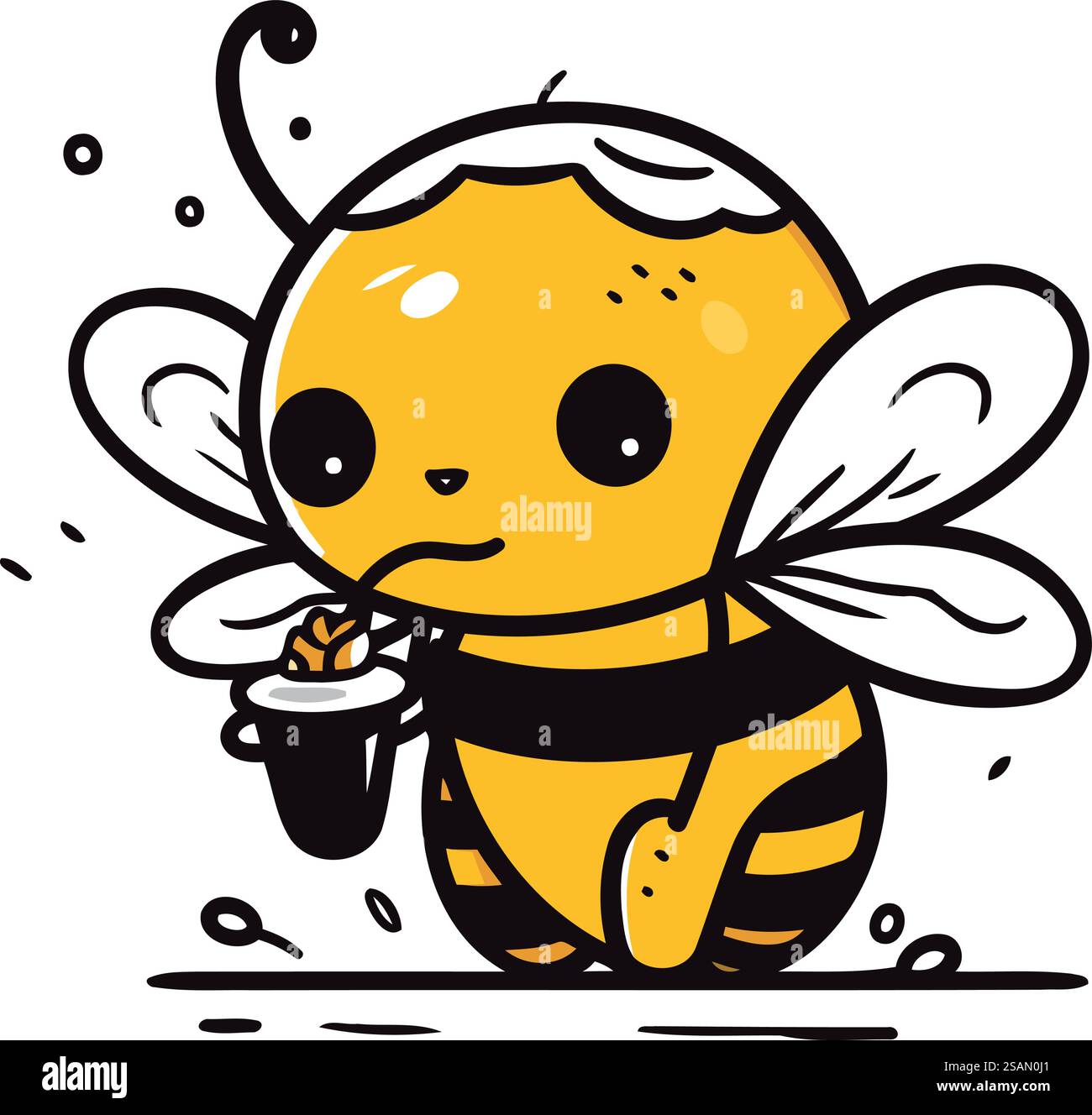 Cute cartoon bee with a cup of coffee. Vector illustration Stock Vector ...