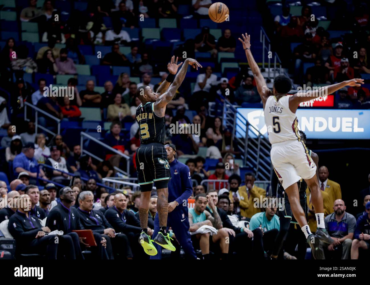 FILE - Charlotte Hornets guard Terry Rozier (3) shoots over New Orleans Pelicans forward Herbert ...