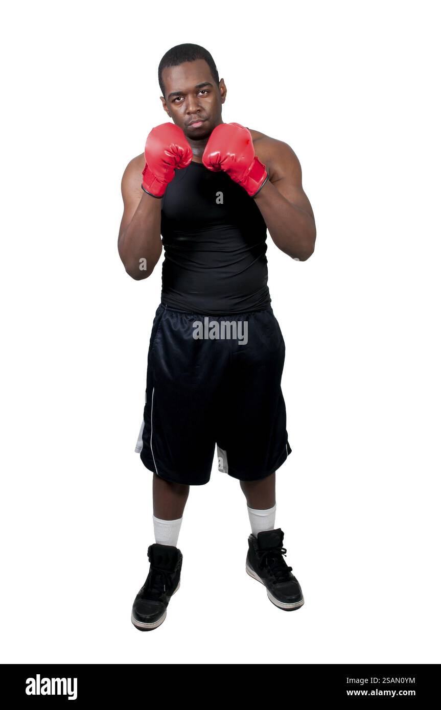 A black African American man athletic boxer with boxing gloves Stock ...