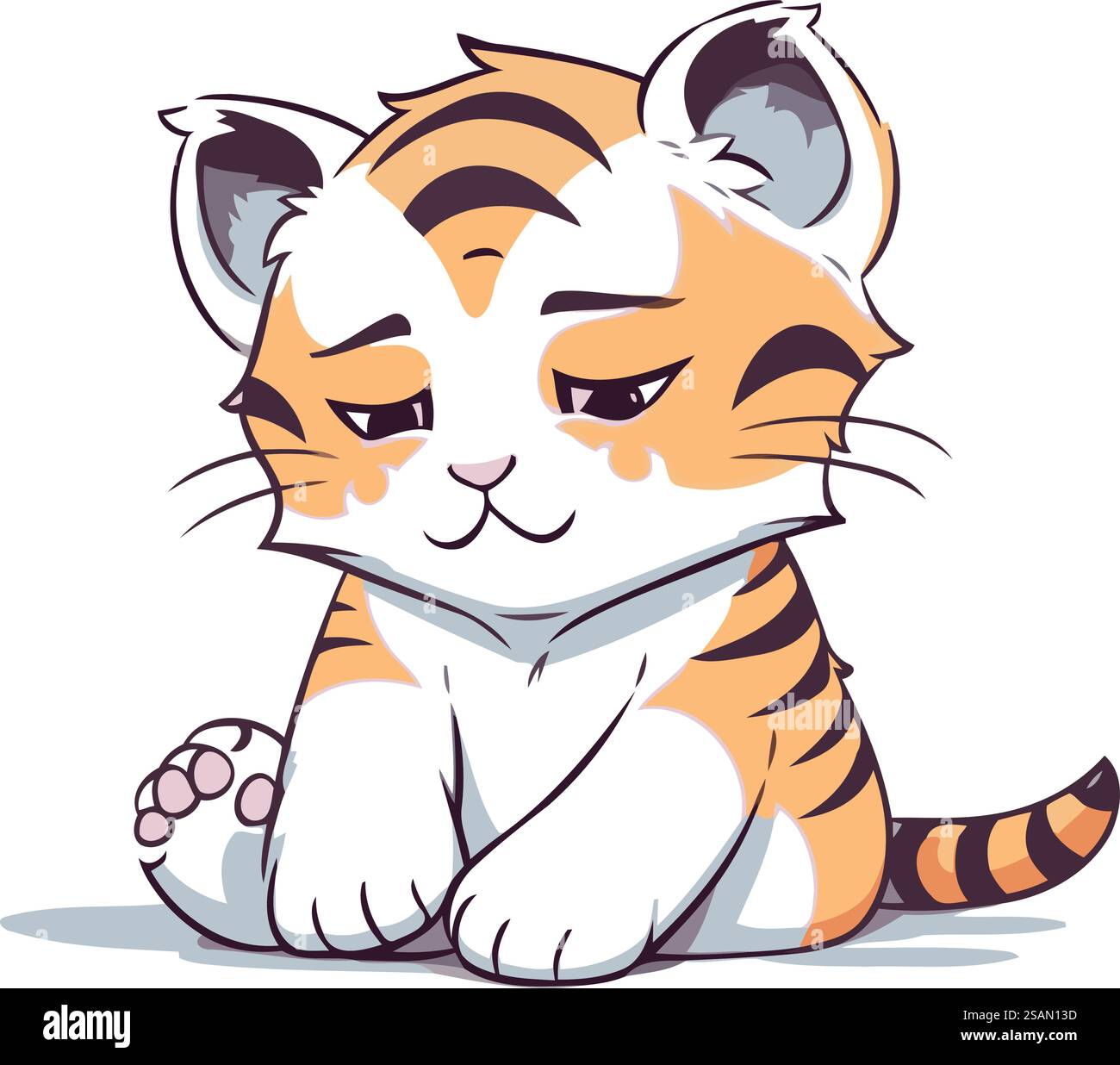 Cute little tiger isolated on white background. Cartoon vector ...