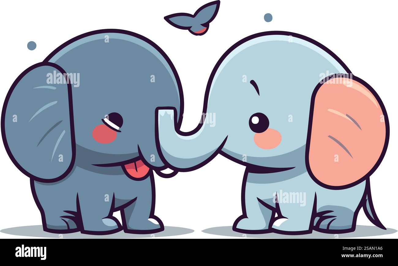 Cute cartoon elephant couple. Vector illustration. Isolated on white ...