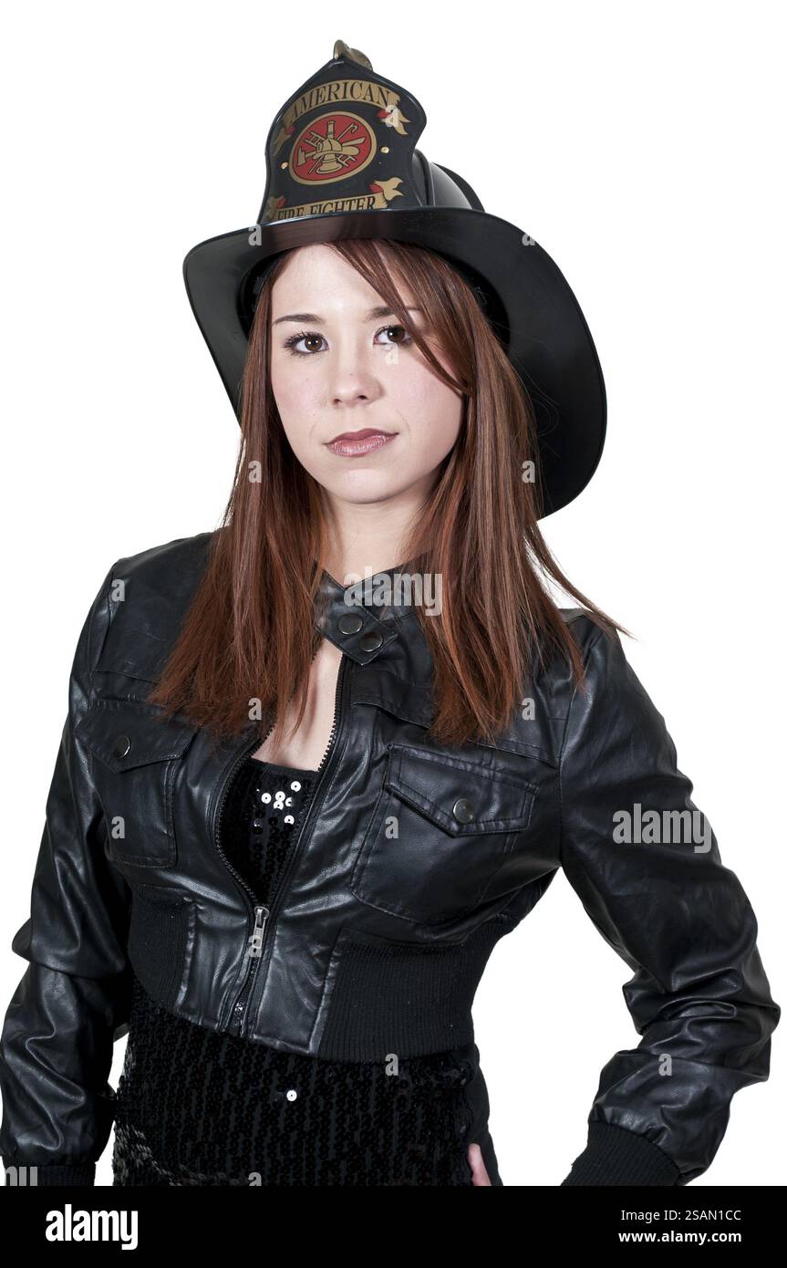 A beautiful woman firefighter at a fire Stock Photo - Alamy